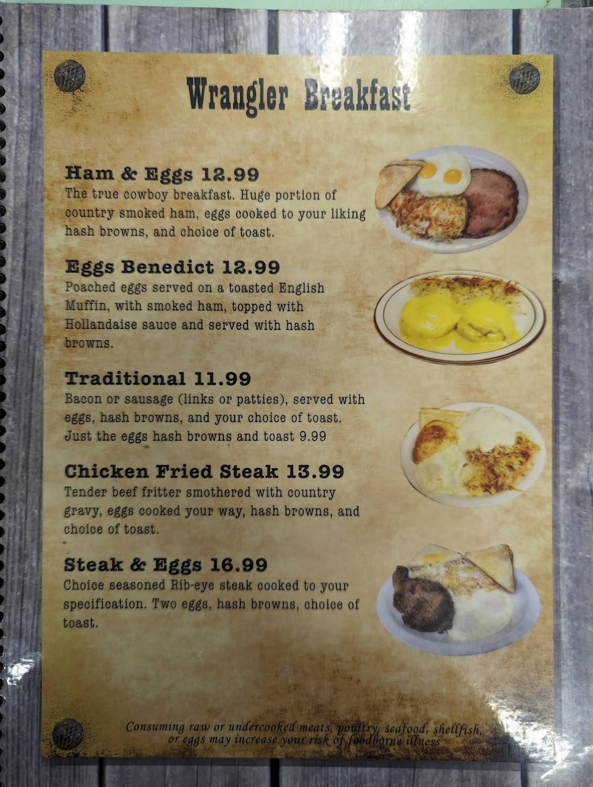 Menu at Wrangler Cafe, Pinedale