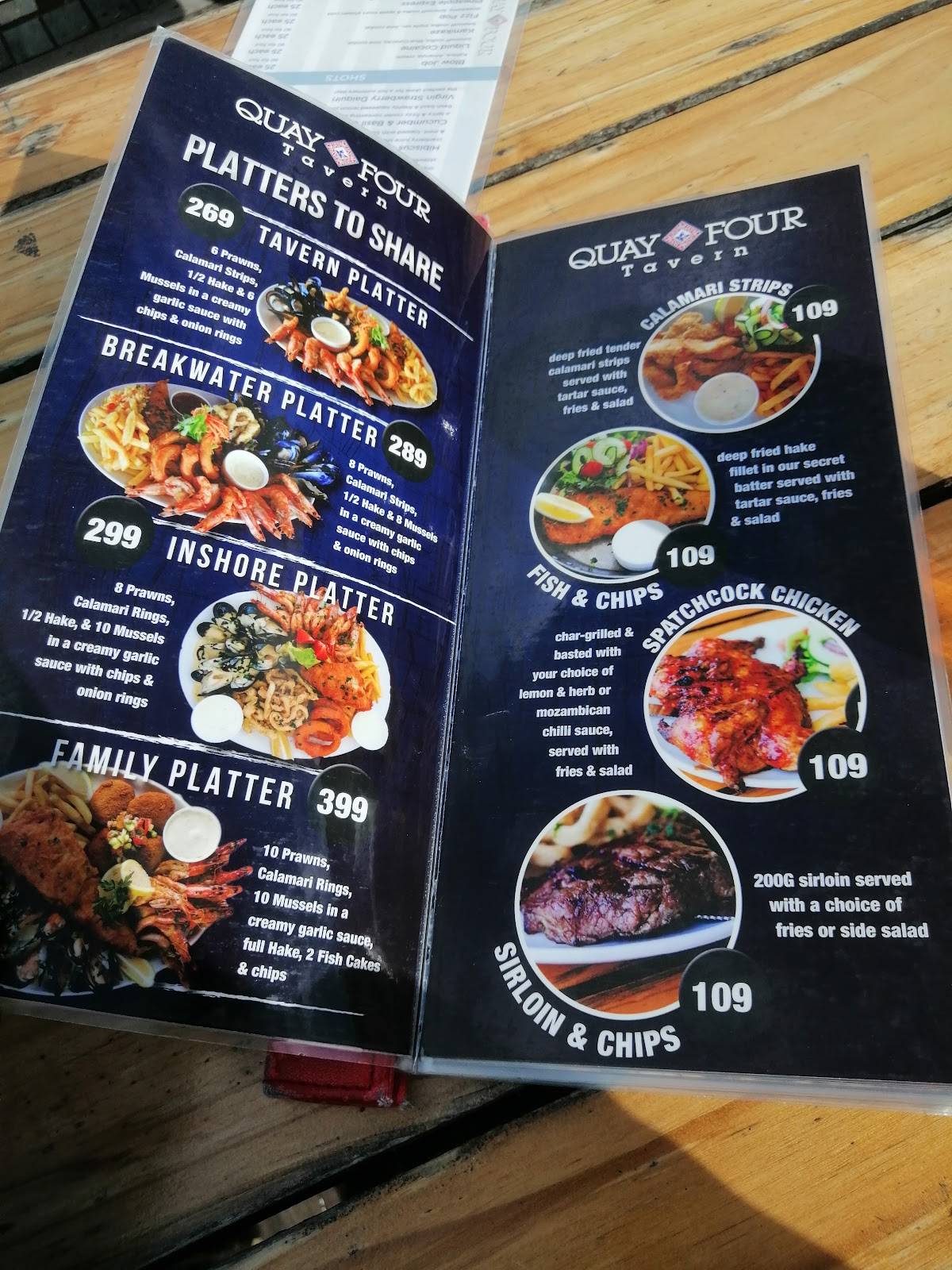 Menu at Quay Four Restaurant, Cape Town, Quay