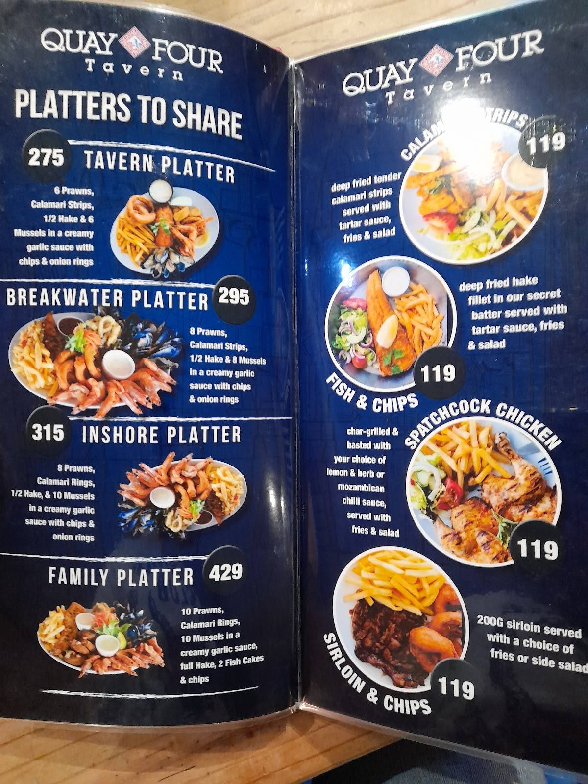 Menu at Quay Four Restaurant, Cape Town, Quay