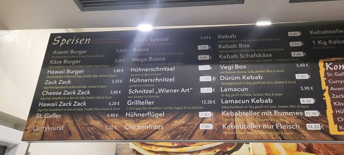 Speisekarte von Avanti Grill restaurant, Nüziders