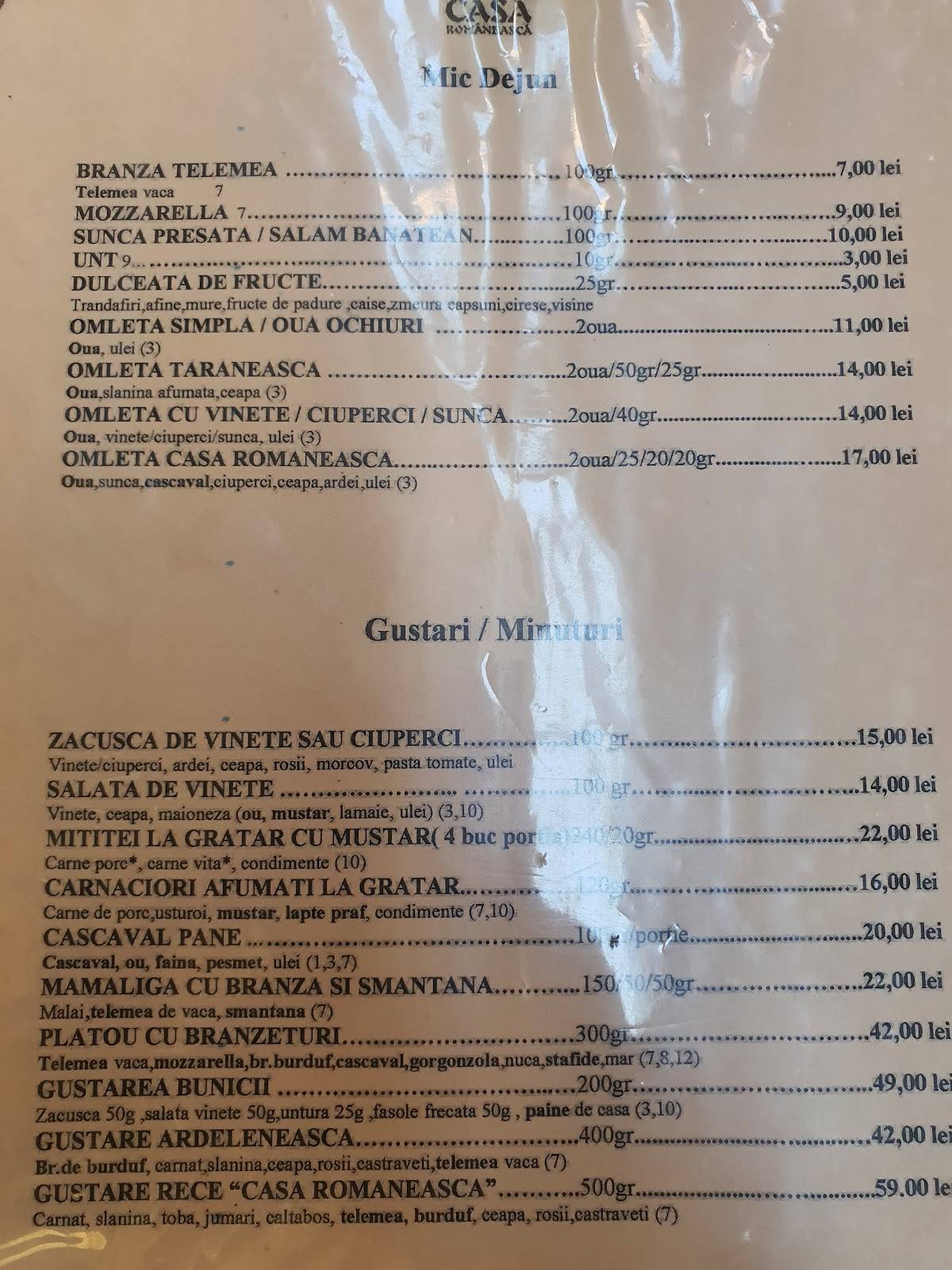 Menu au Restaurant Casa Romaneasca, Băile Felix, Strada Zorilor nr. 10