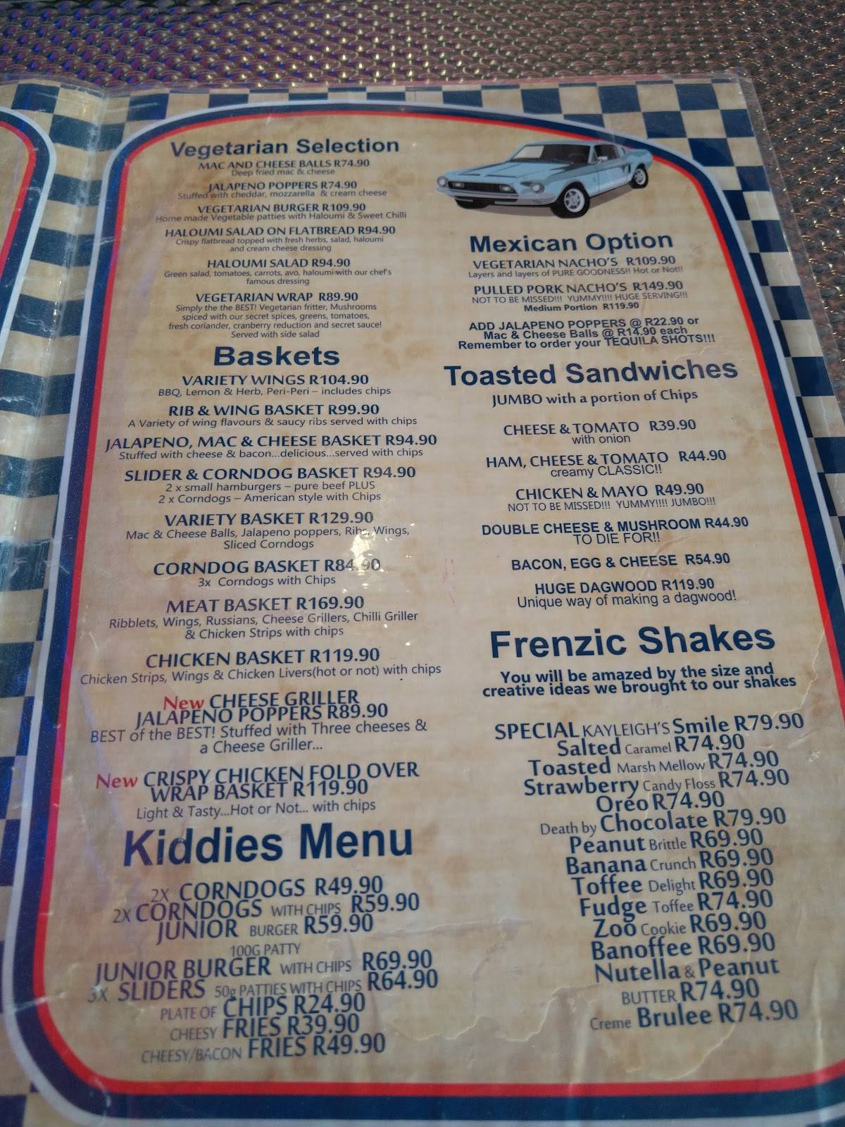 Menu at Mustang Sally's Pub & Diner, Pretoria, Pretorius St