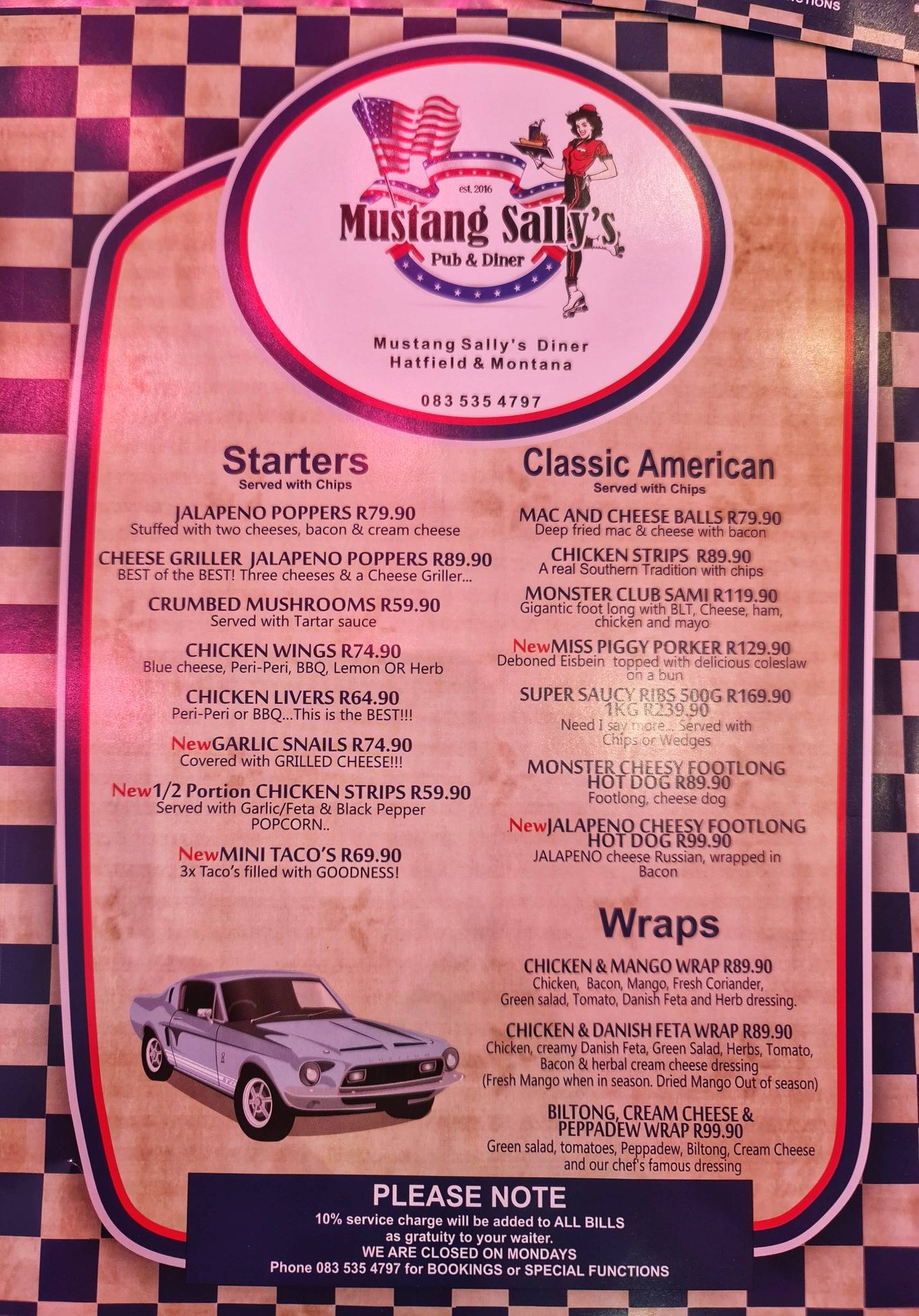 Menu at Mustang Sally's Pub & Diner, Pretoria, Pretorius St
