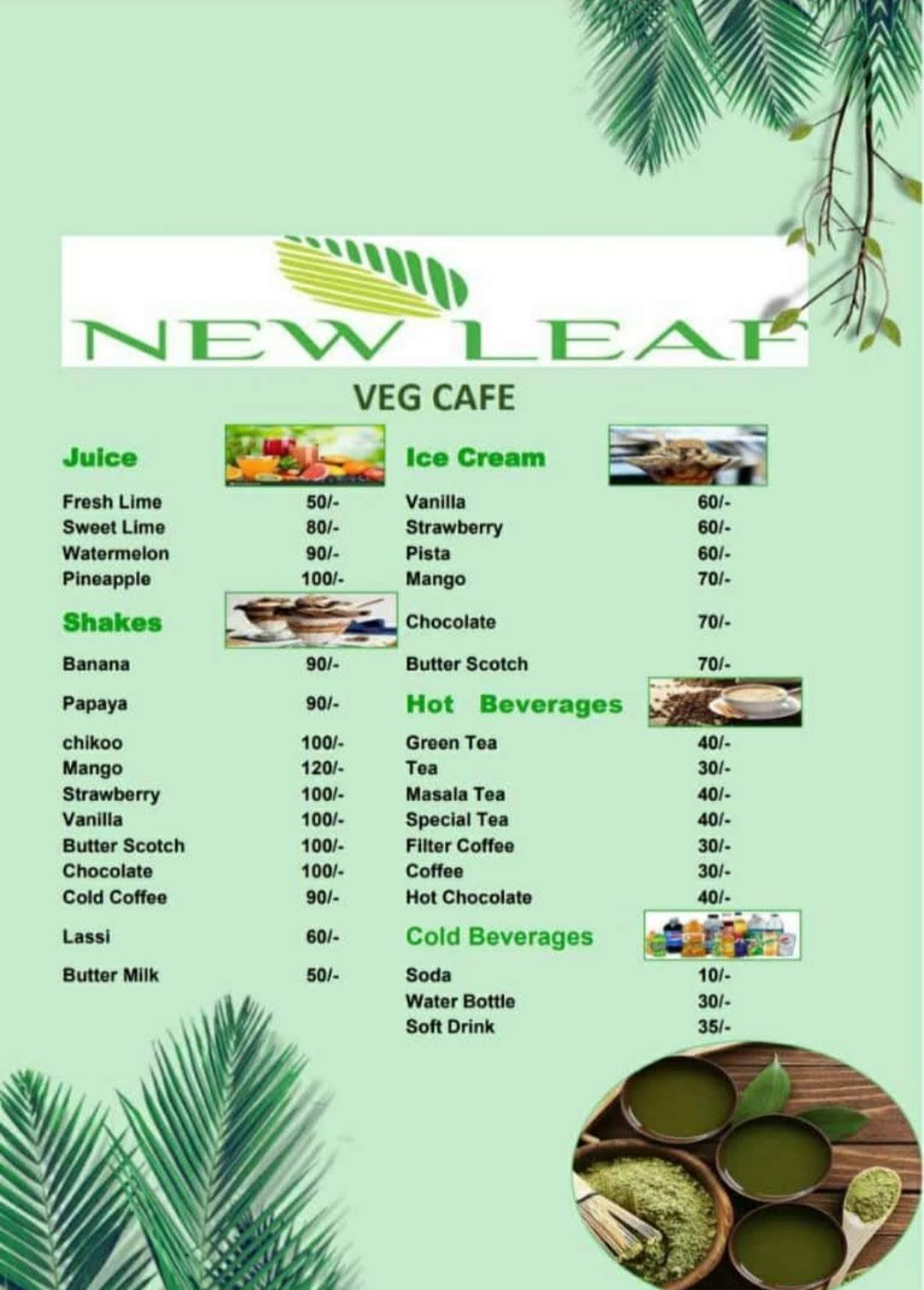 Menu at New Leaf Restaurant, Pilerne