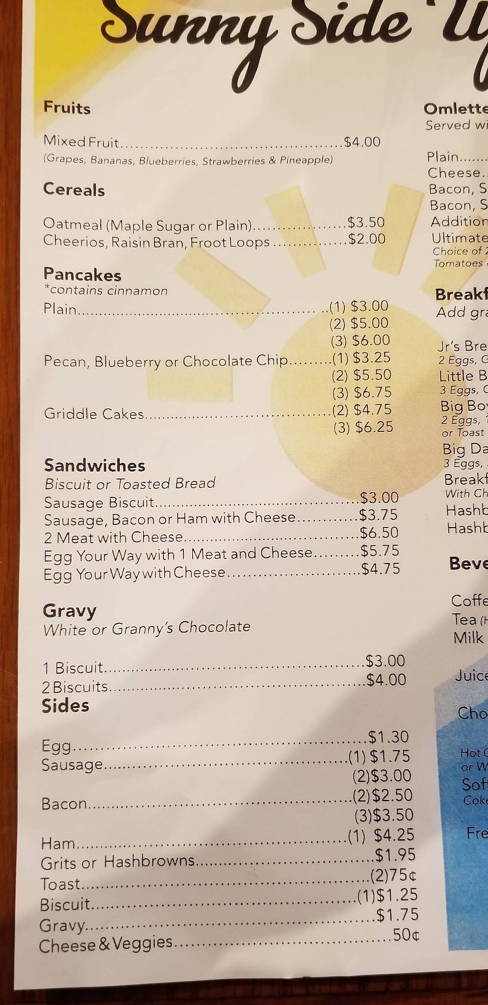 Menu at Sunny Side up Cafe, Sherwood, AR-107