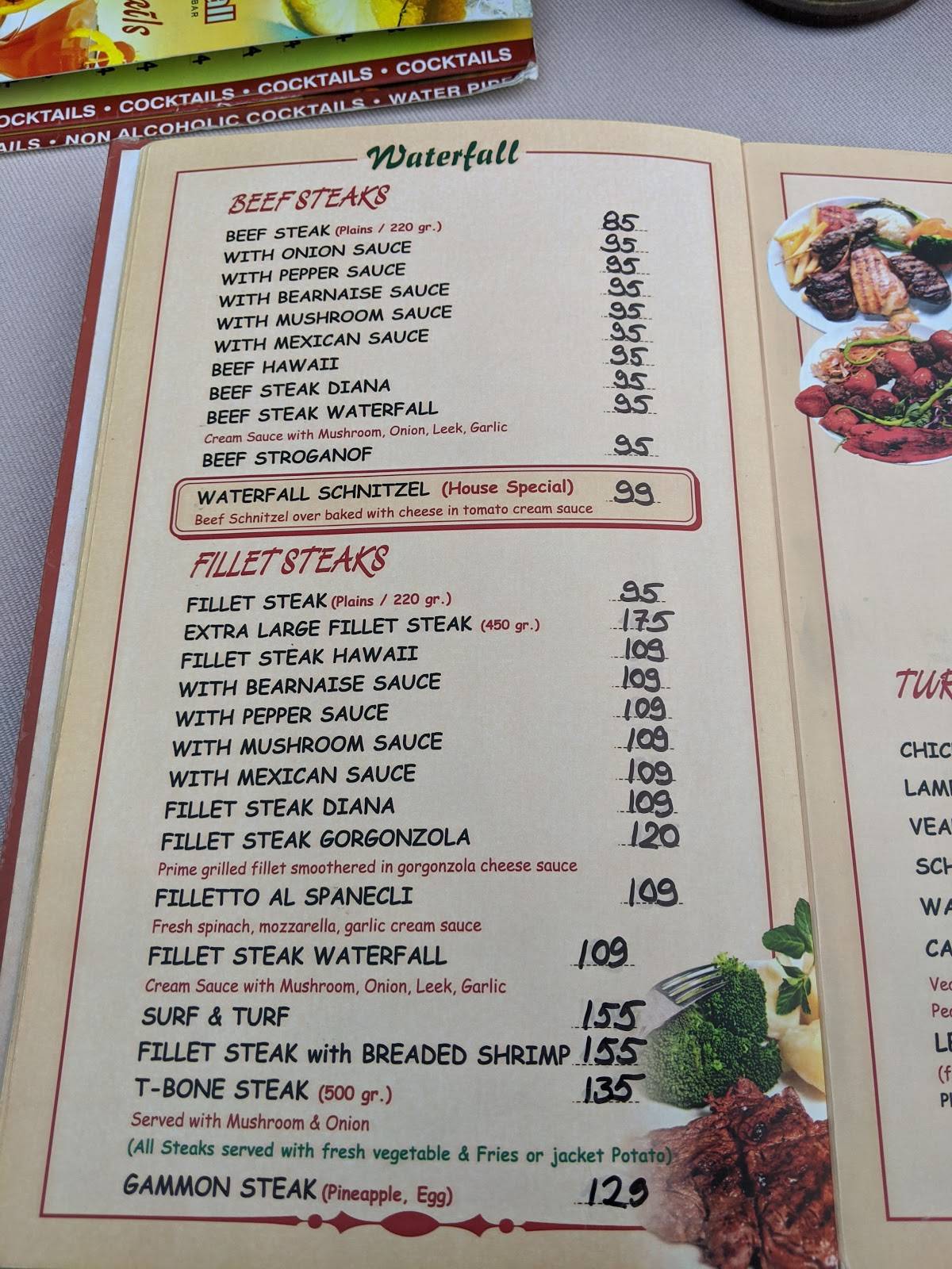 Menu at Waterfall Restoran, İçmeler Belediyesi