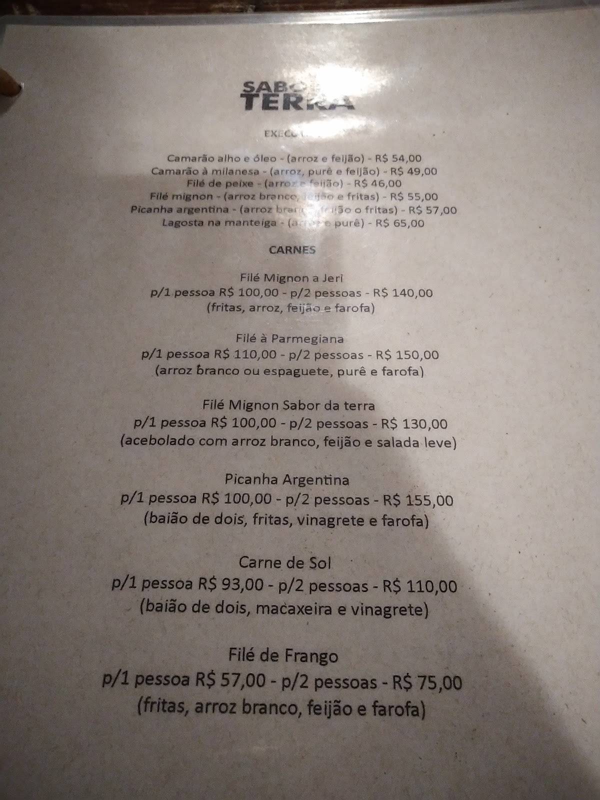 Menu em Restaurante Sabor da Terra, Vila de Jericoacoara