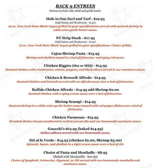 Menu at The Back Nine Restaurant & Sports Bar, Rome