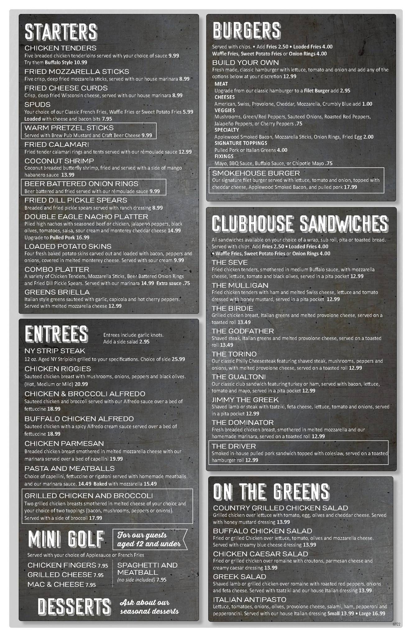 Menu at The Back Nine Restaurant & Sports Bar, Rome