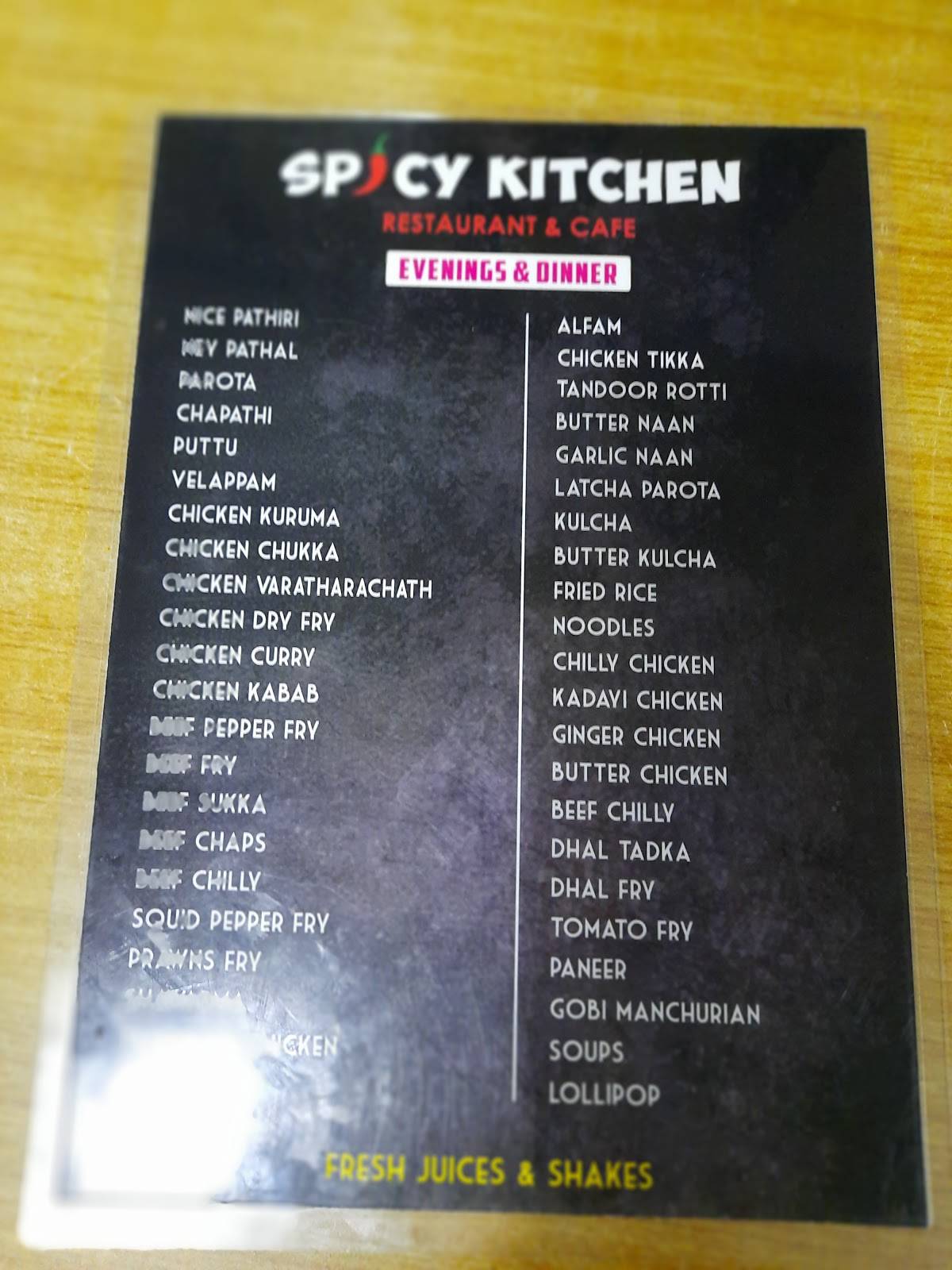Menu at Spicy Kitchen Restaurant, Mangaluru, Deralakatte