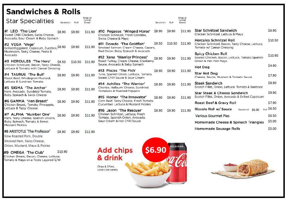 Menu at Star Burger fast food, Mount Kuring-gai