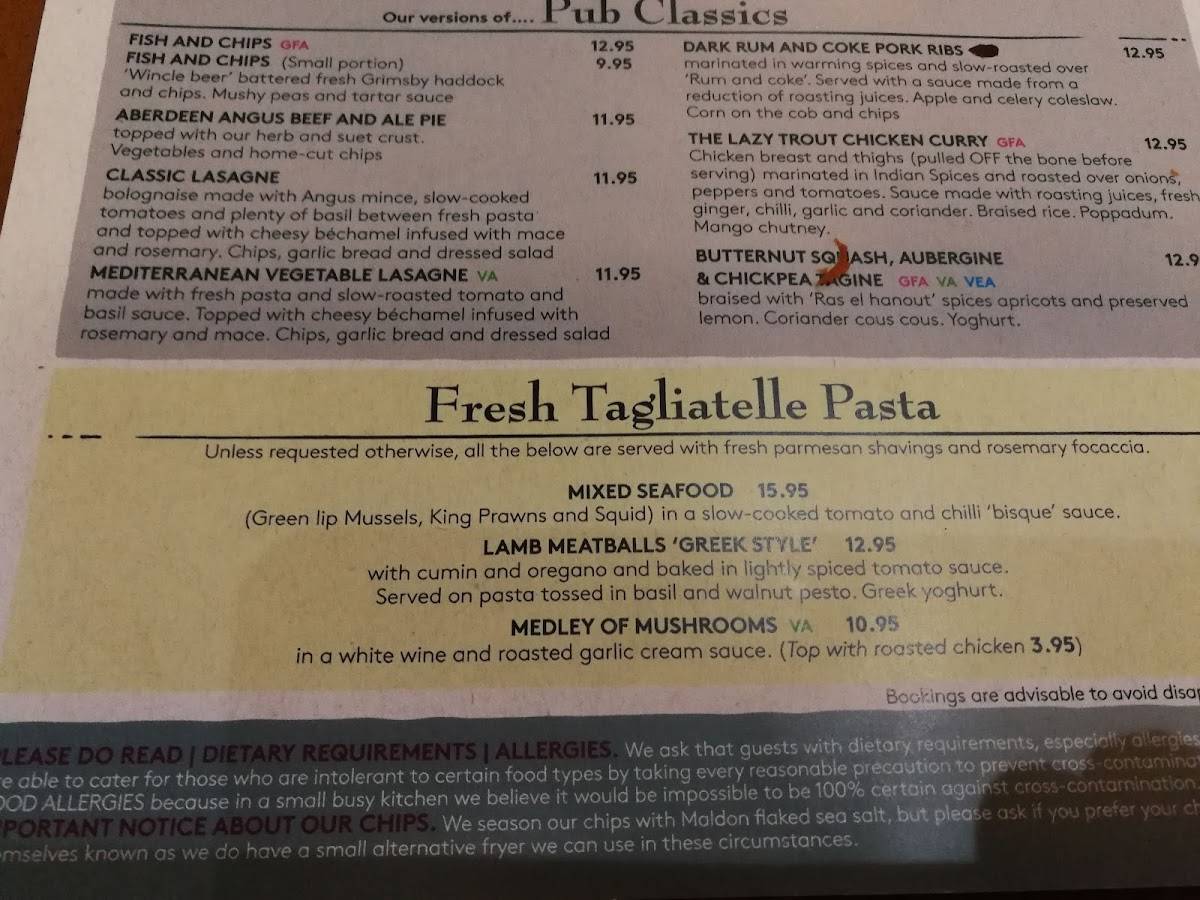 Menu at The Lazy Trout pub & bar, Leek