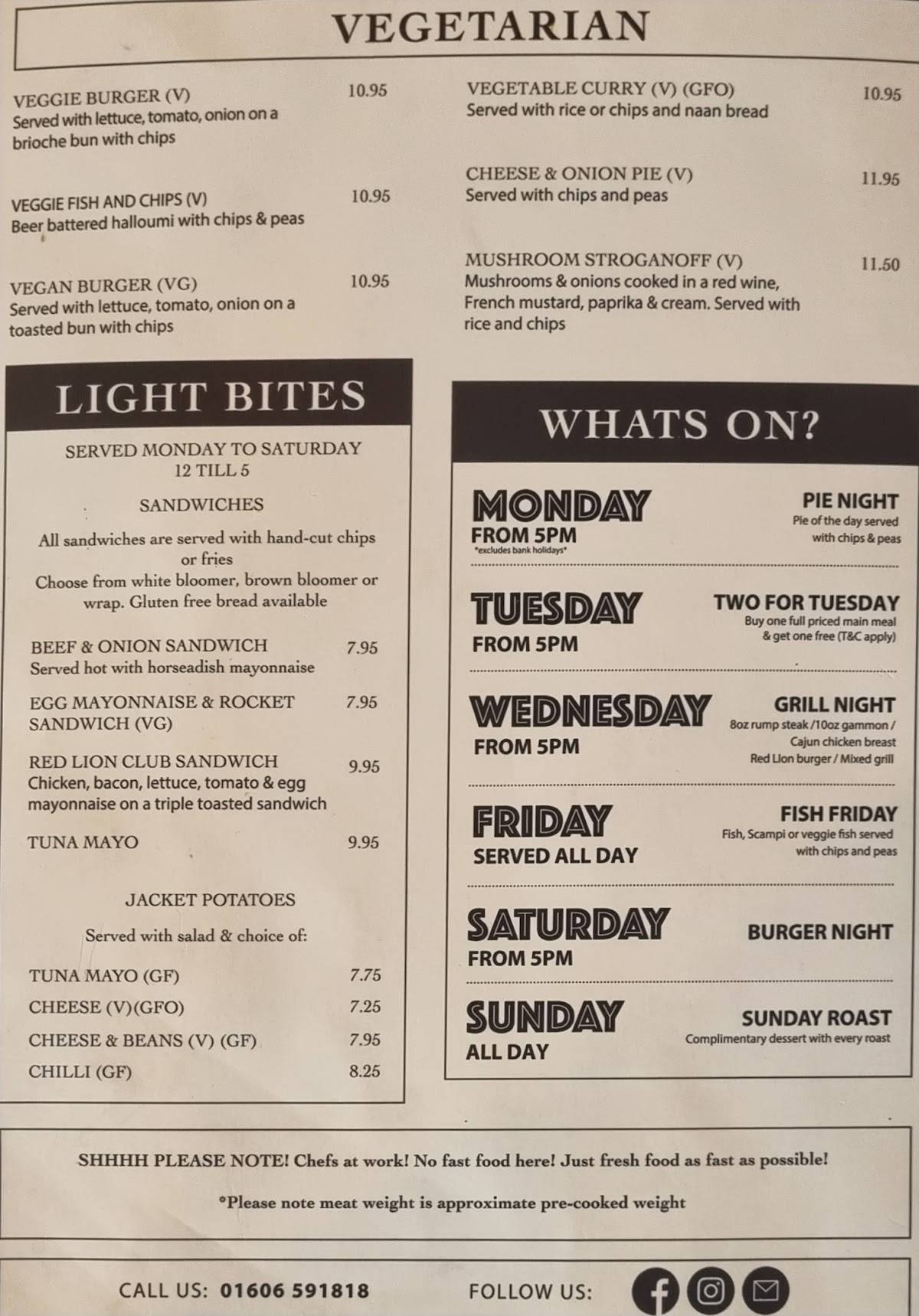 Menu at The Red Lion, Winsford pub & bar, Winsford