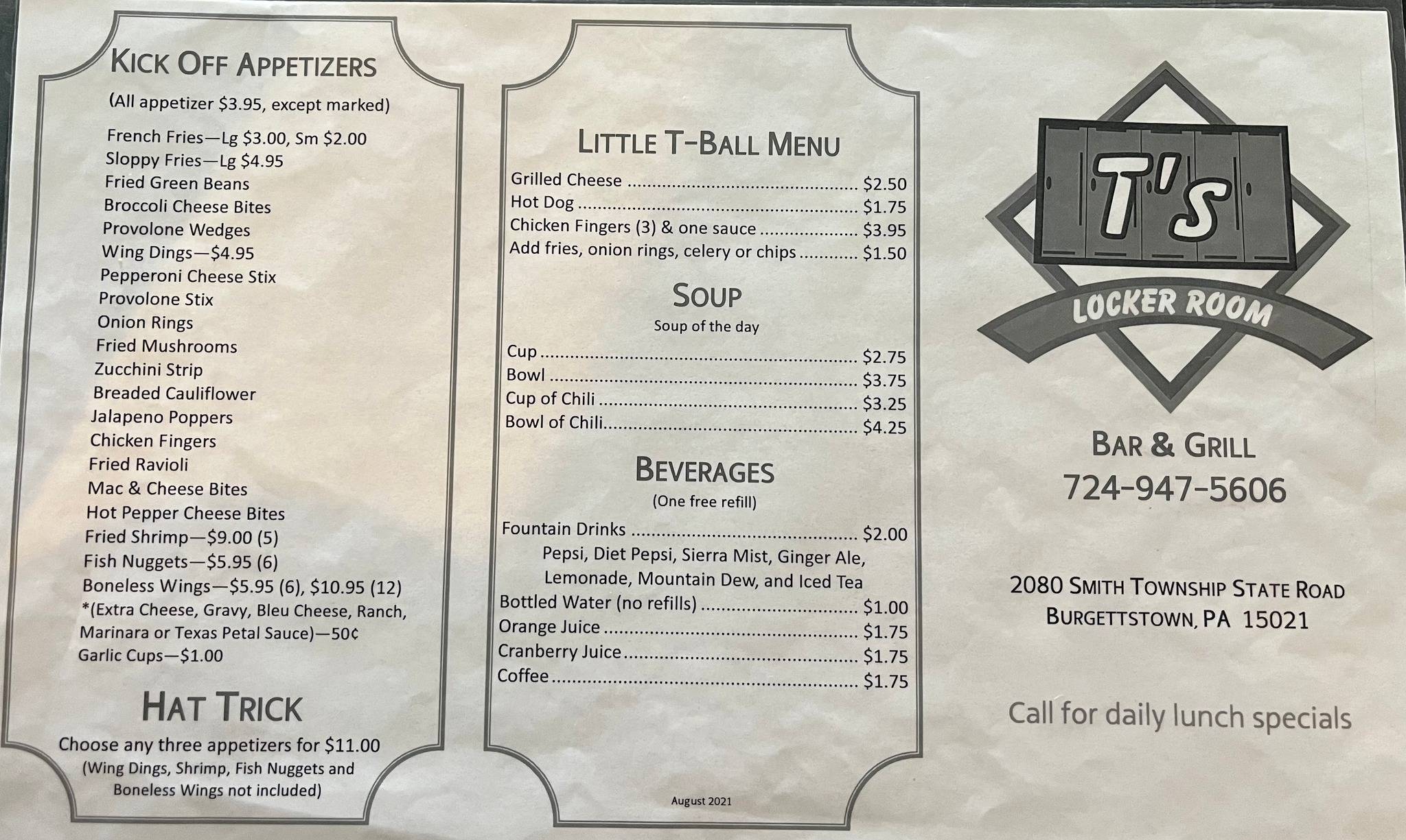 Menu At T s Locker Room Pub Bar Burgettstown Menu At T s Locker Room Pub Bar Burgettstown