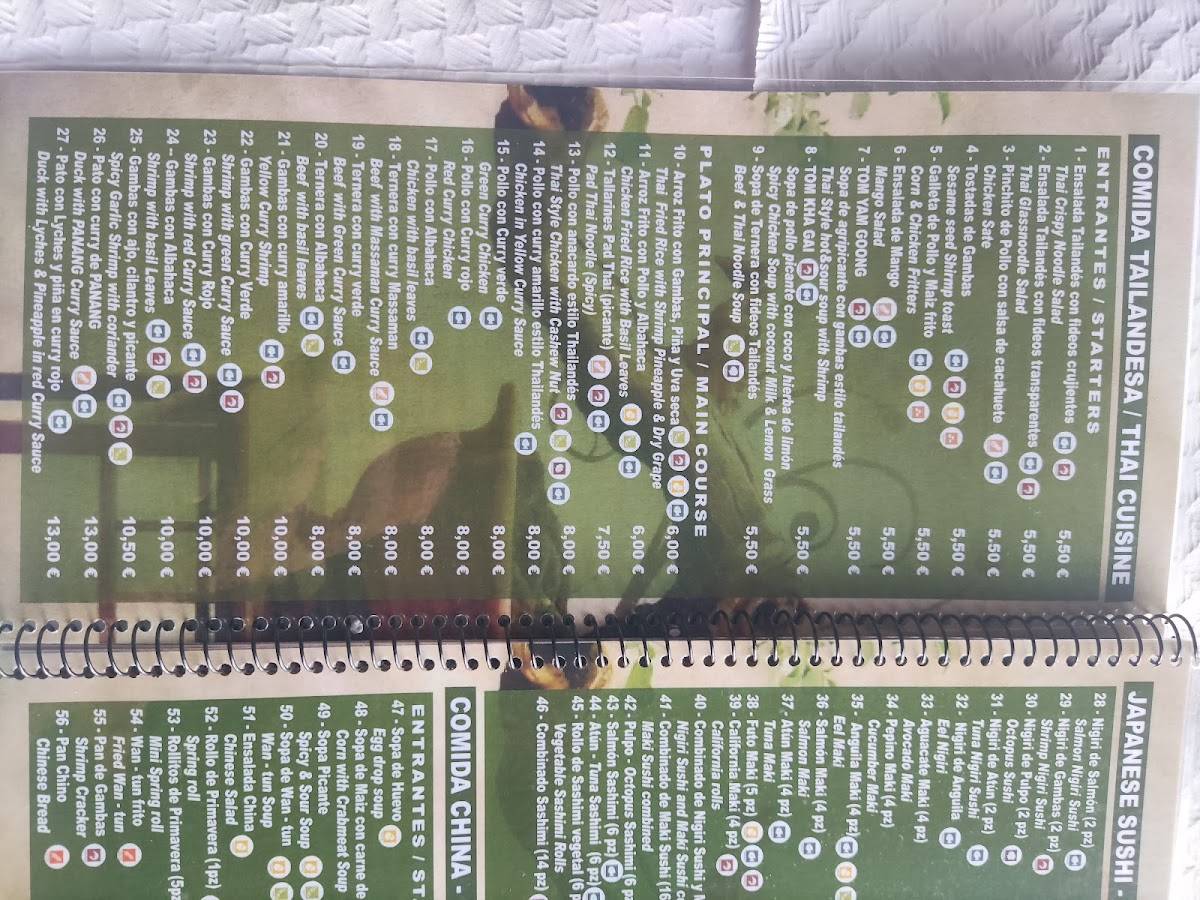 Menu at Zen restaurant, Rota