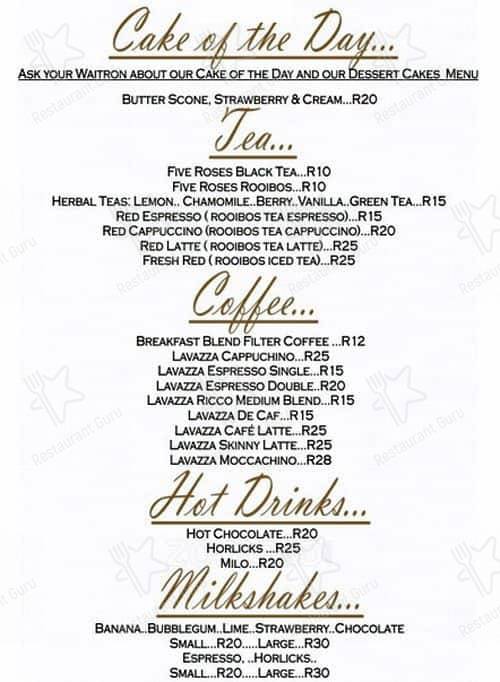 Menu at African Peninsula Guest House & Restaurant, Durban