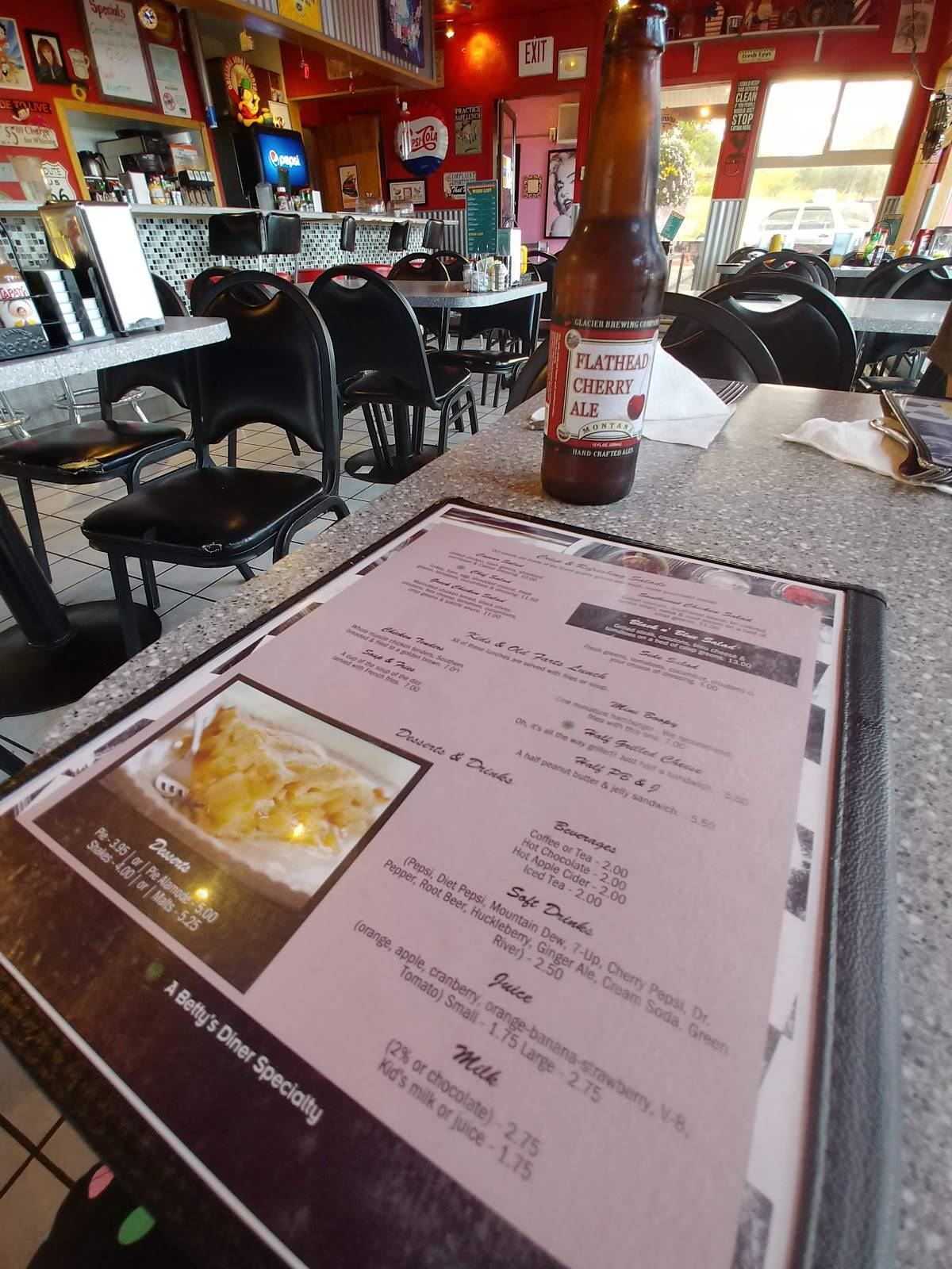 Menu at Betty's Diner cafe, Polson