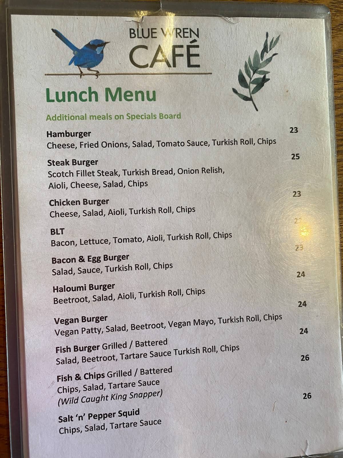 Menu at Blue Wren Cafe Dwellingup, Dwellingup