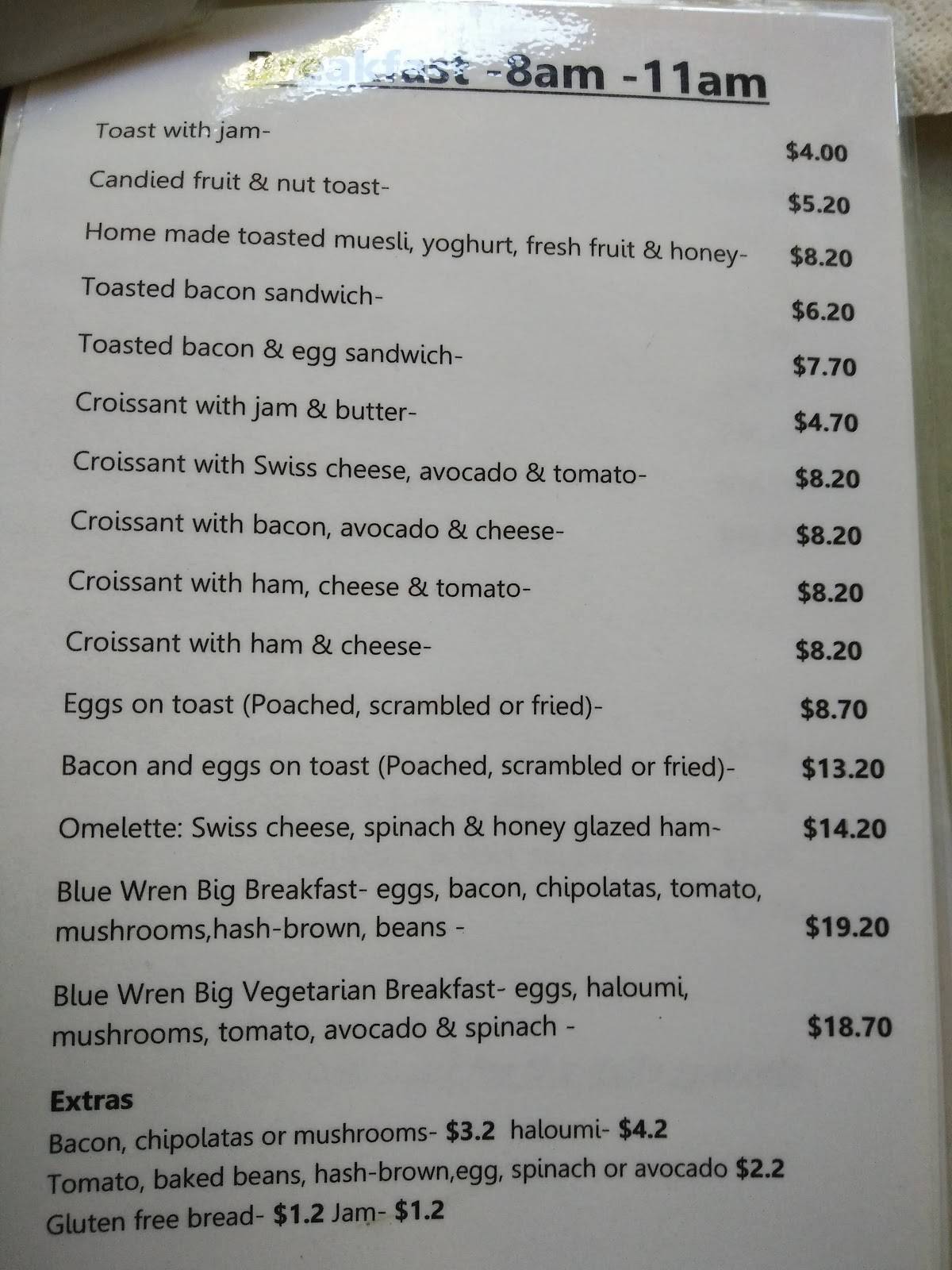 Menu at Blue Wren Cafe Dwellingup, Dwellingup