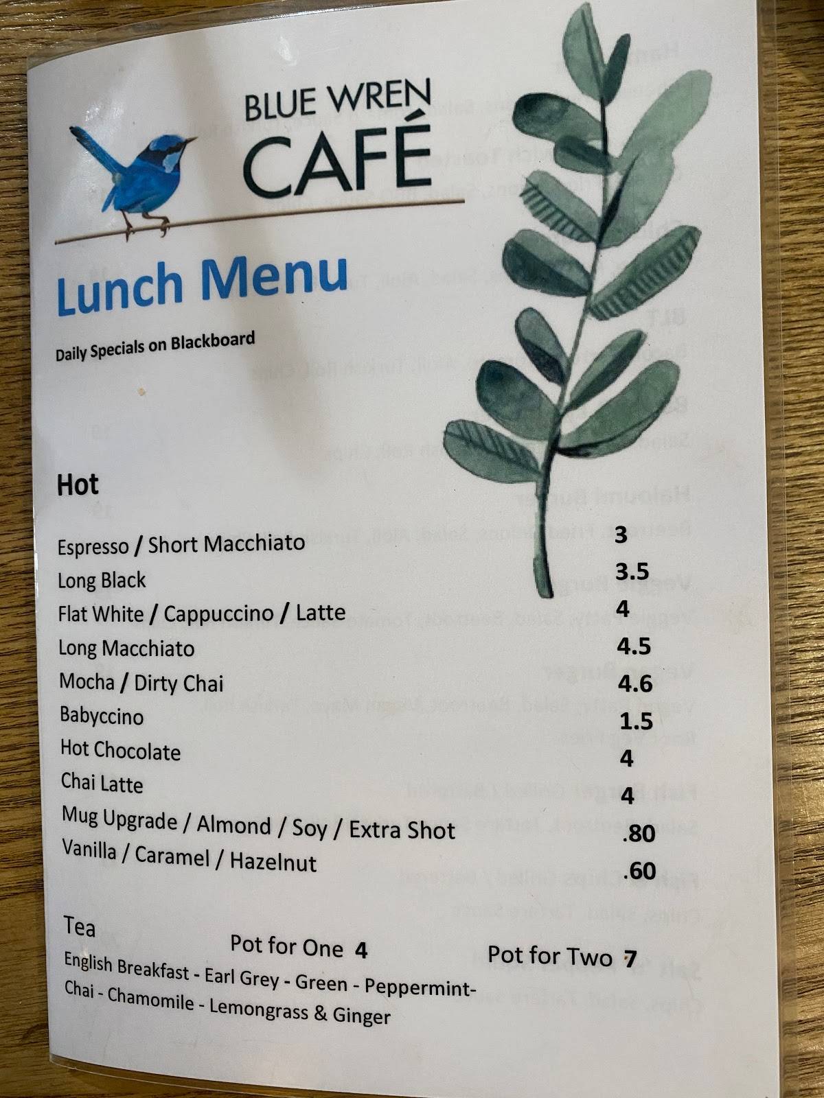 Menu at Blue Wren Cafe Dwellingup, Dwellingup