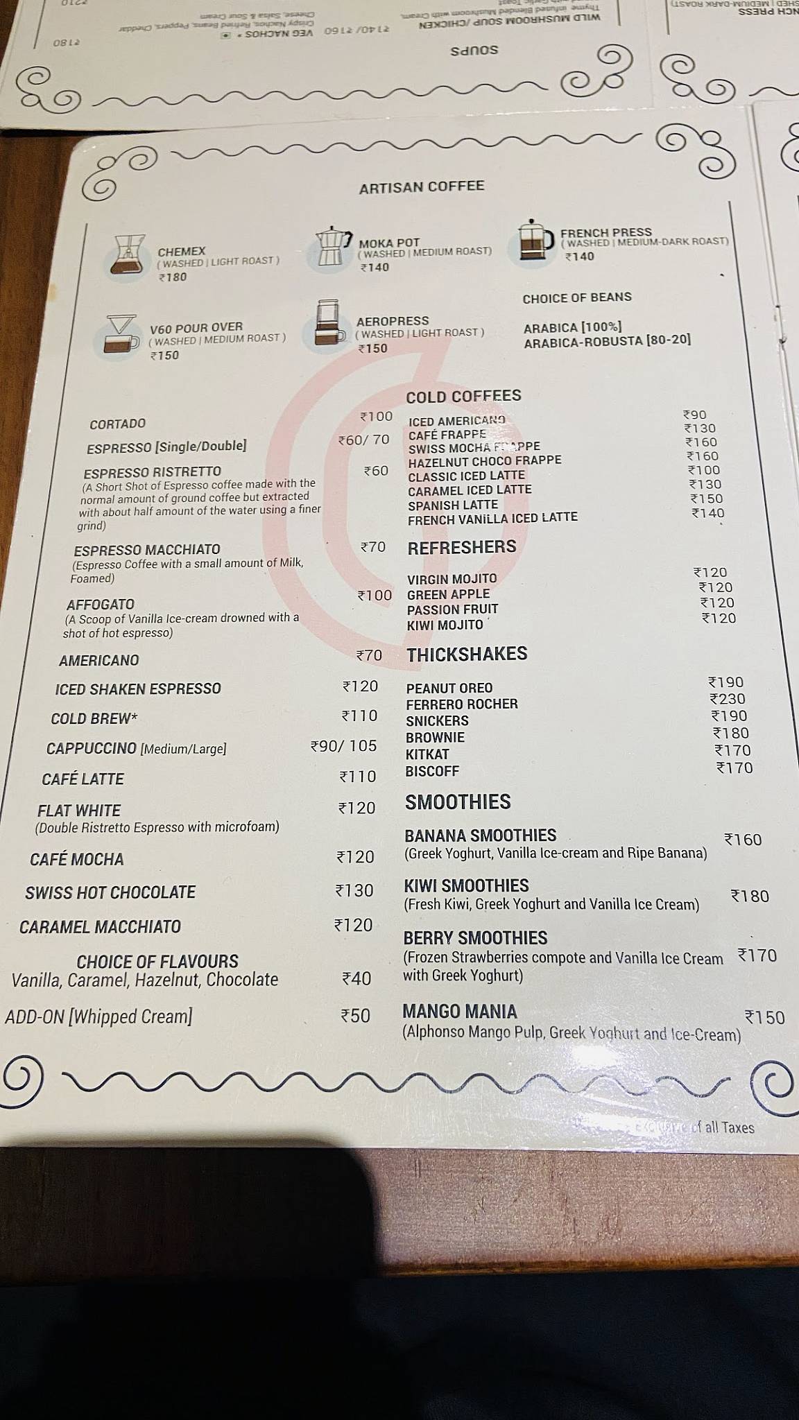 Menu at Cafficana Kozhikode, Kozhikode