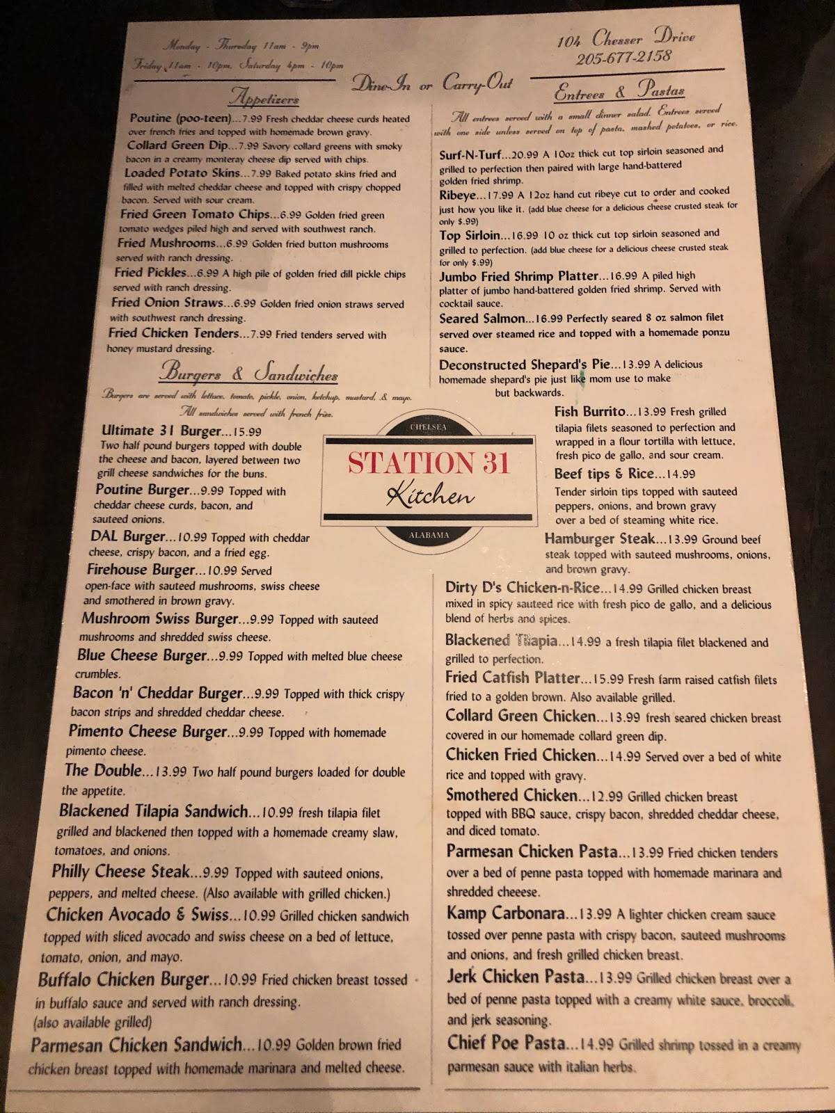 Menu at Station 31 Kitchen pub & bar, Chelsea