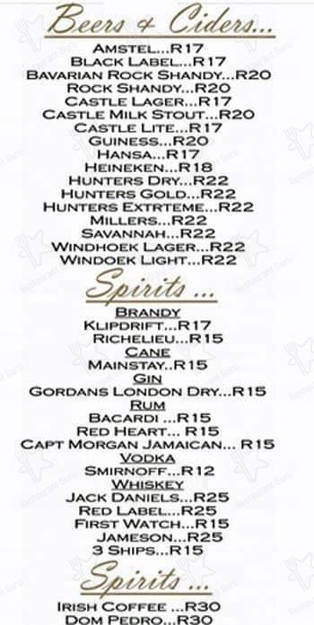 Menu at African Peninsula Guest House & Restaurant, Durban