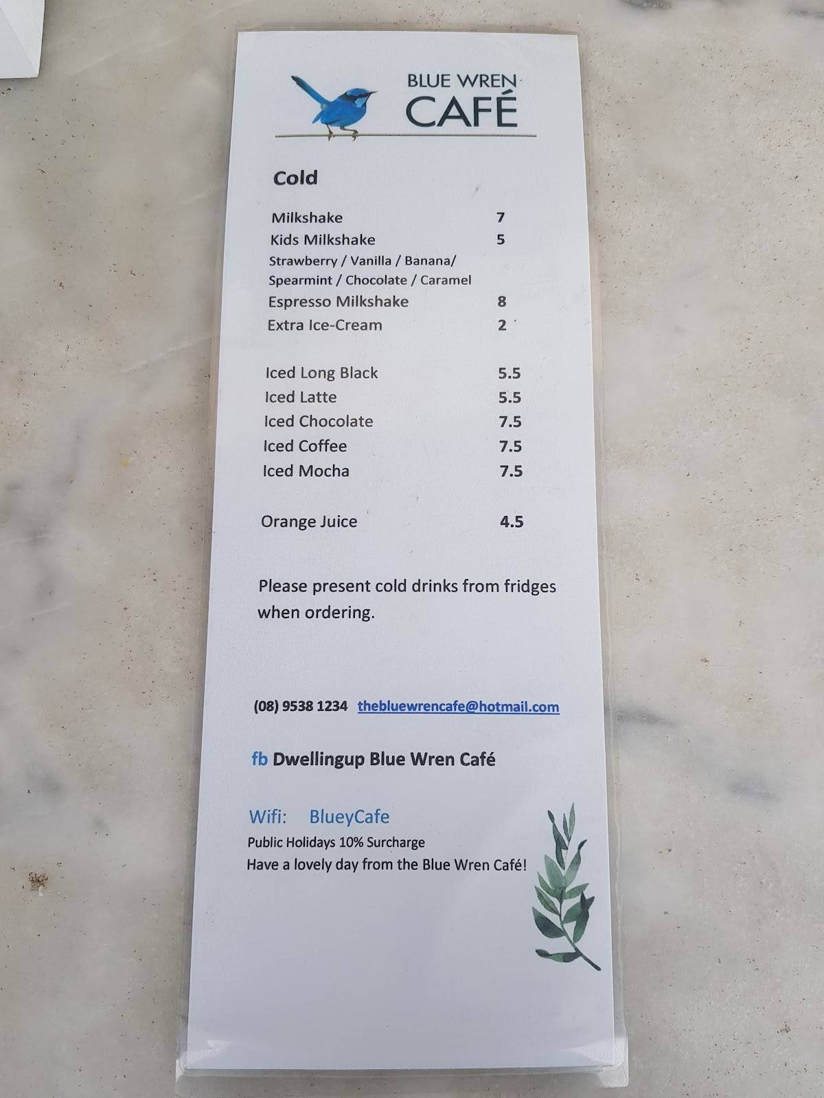Menu at Blue Wren Cafe Dwellingup, Dwellingup