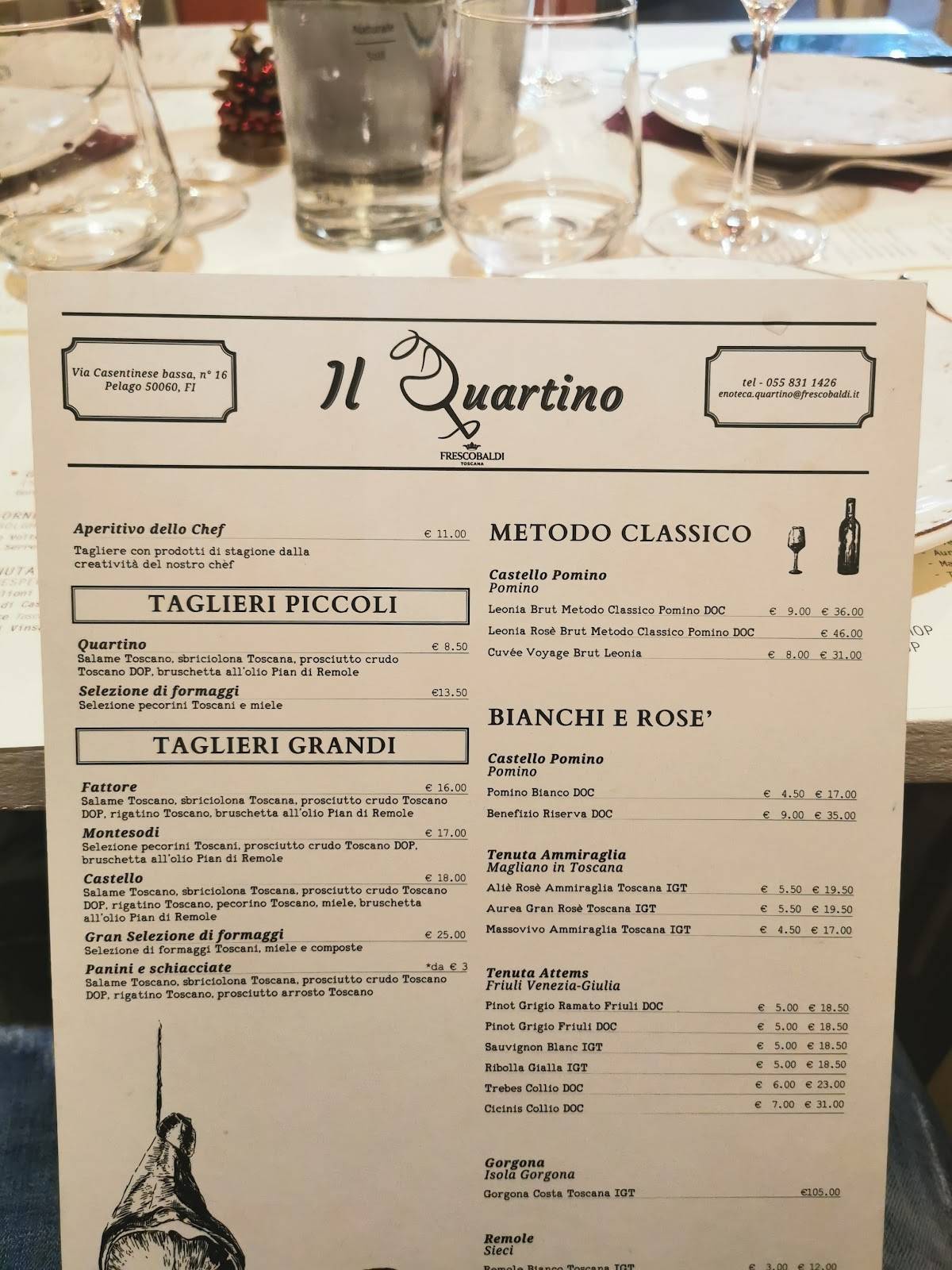 Menu da Enoteca Il Quartino di Marchesi Frescobaldi pub & bar, Pelago