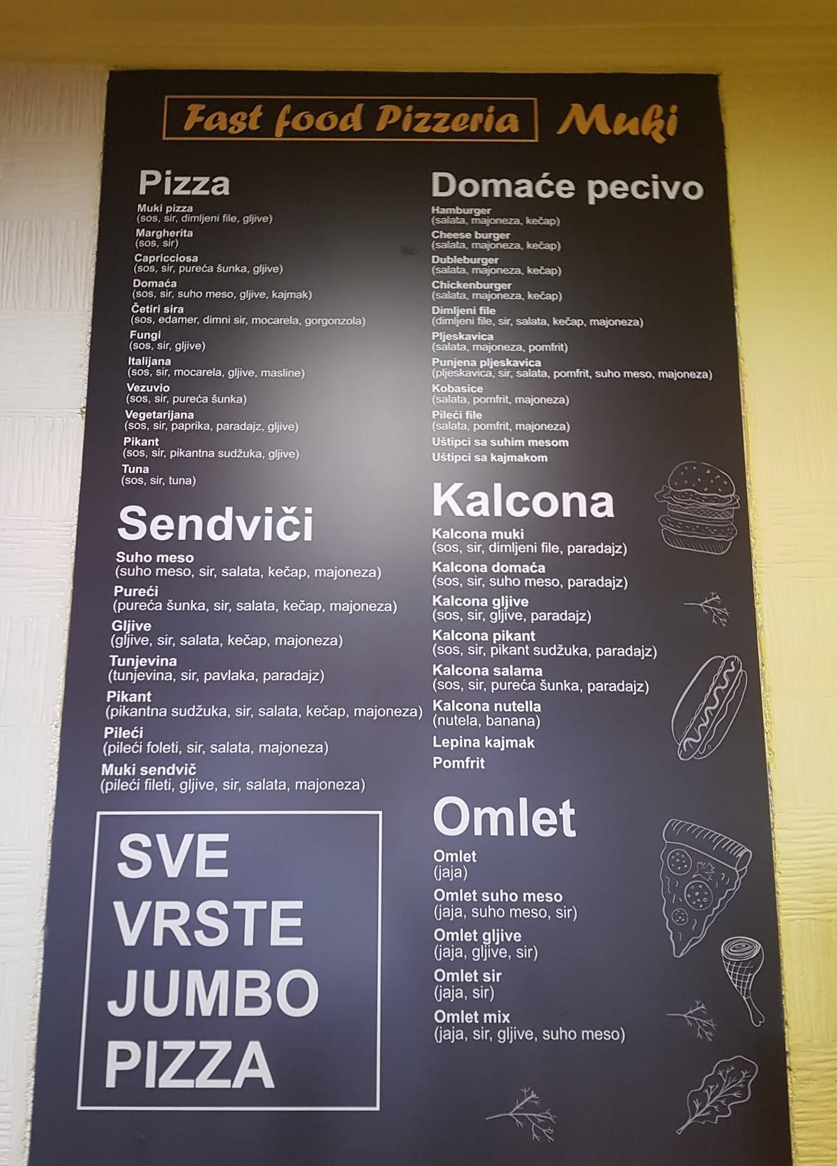 Menu at Fast Food Pizzeria "MUKI", Vogošća