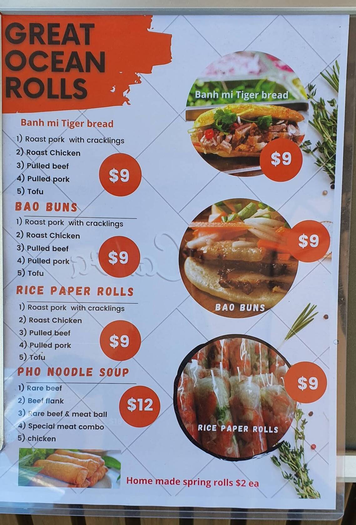 Menu at Great Ocean Rolls restaurant, South Geelong