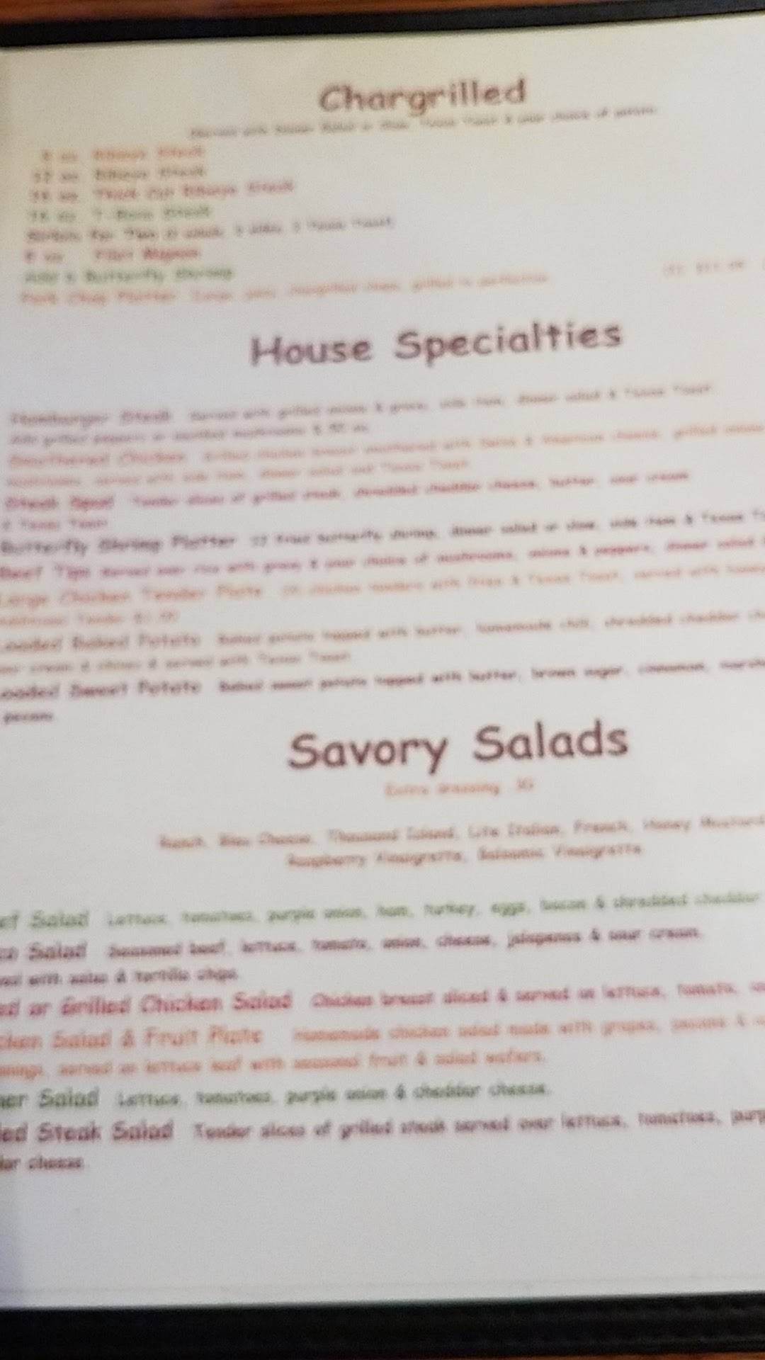 Menu at Justin's Place Restaurant, Butler