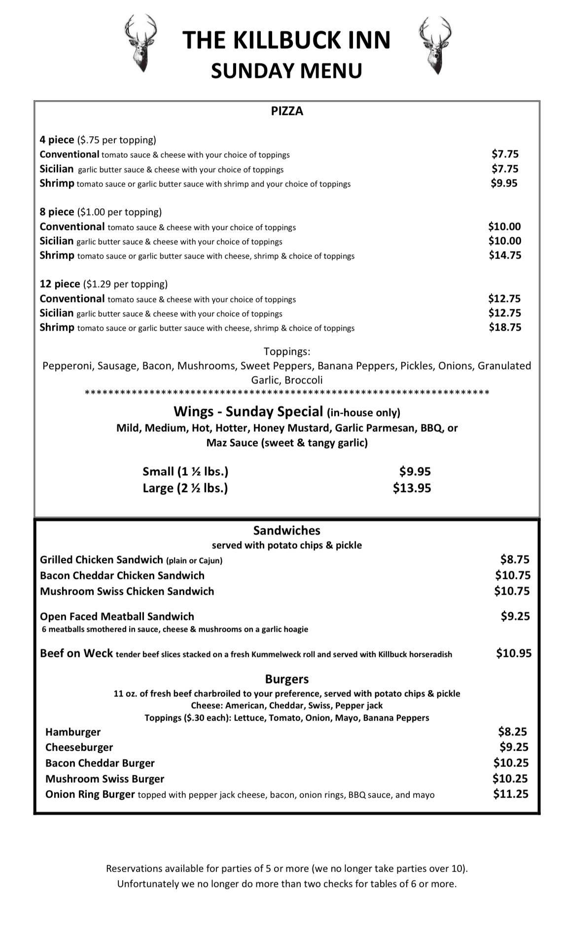 Menu at Killbuck Inn restaurant, Canisteo, NY-36