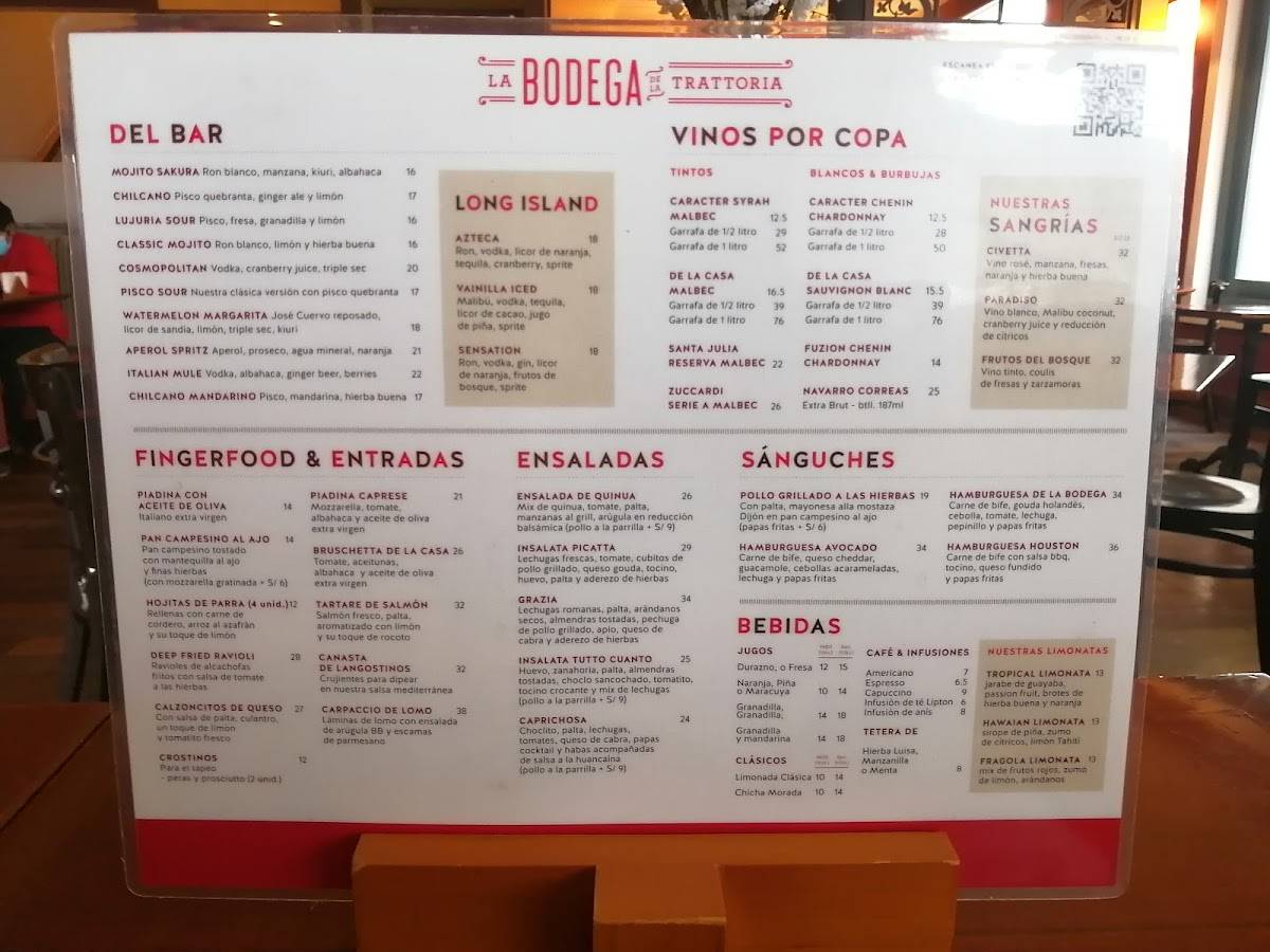 Carta del restaurante La Bodega del la Trattoria, San Miguel, Av. la ...