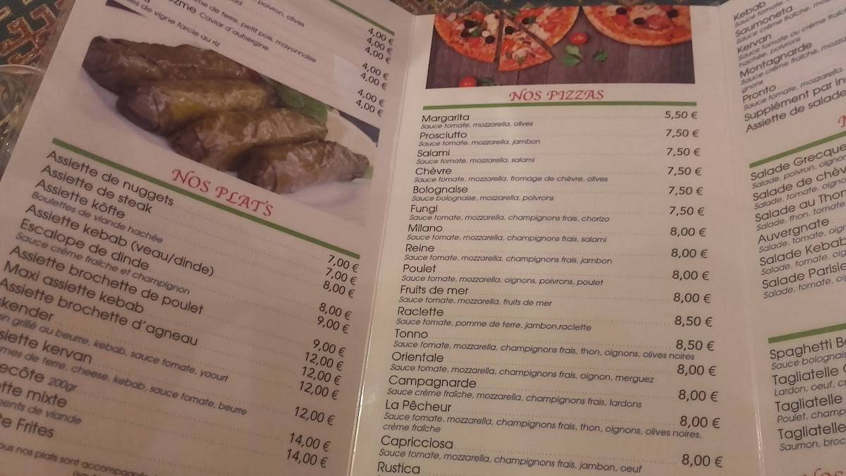 Menu au Le Kervan restaurant, Rethel