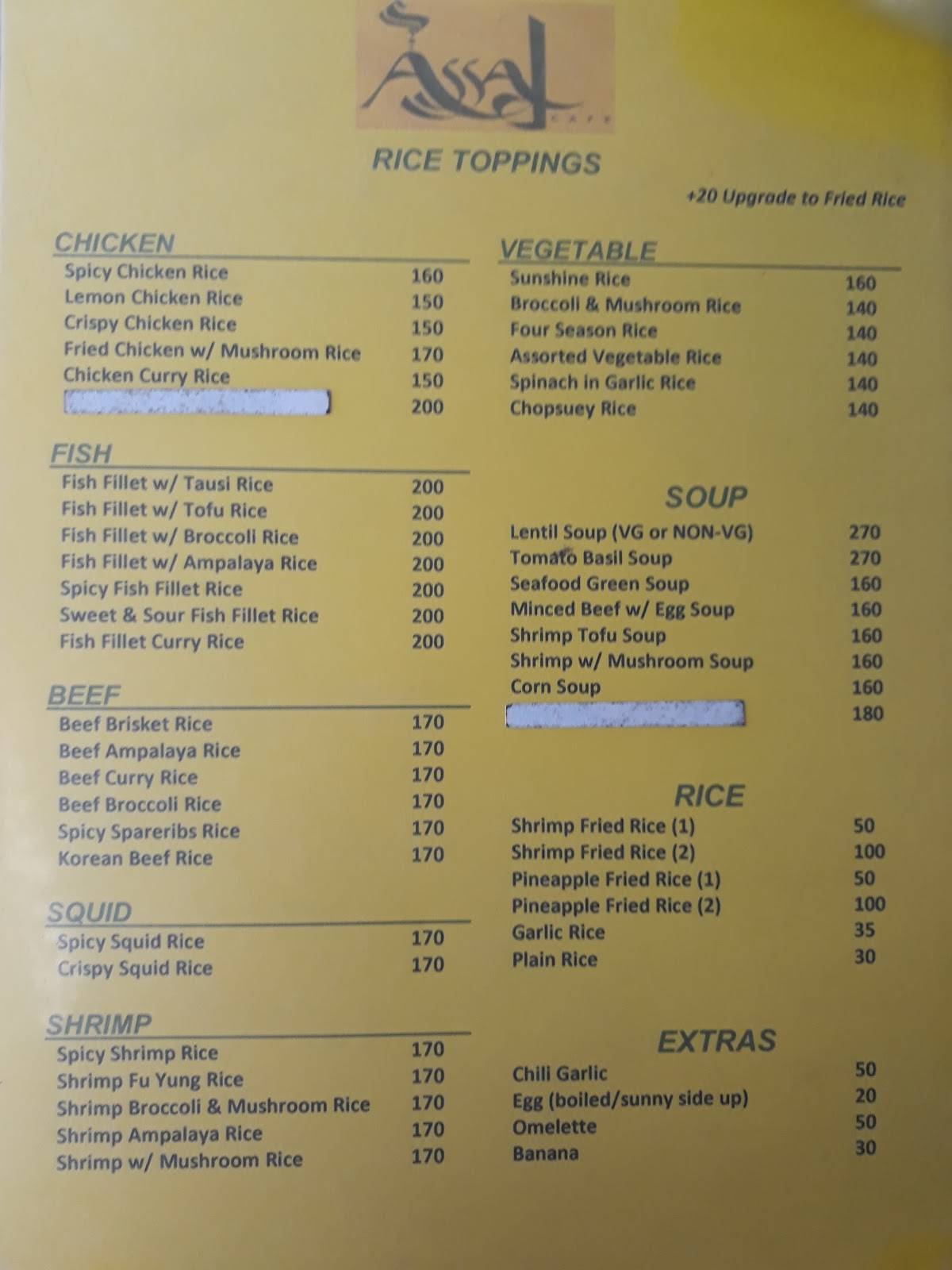 Menu at Assad Cafe Restaurant and Mini Mart, Manila