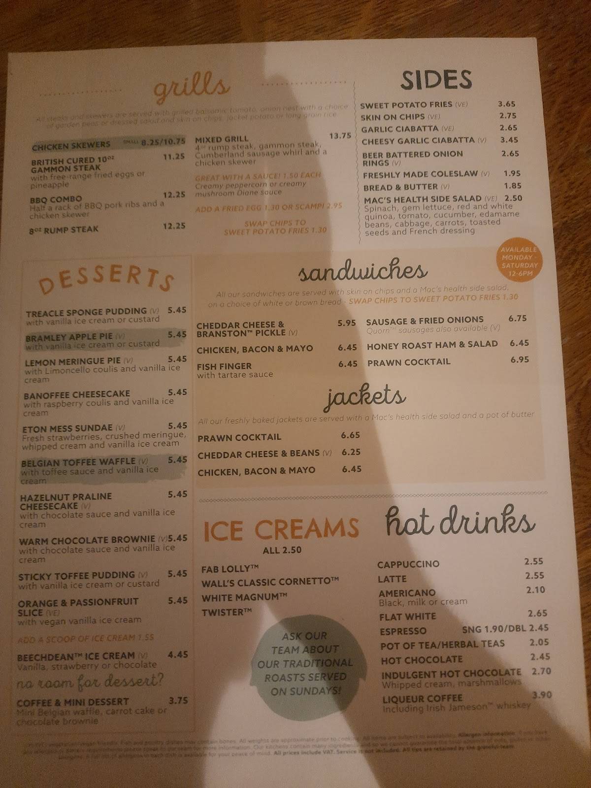 Menu at Mops & Brooms pub & bar, Borehamwood