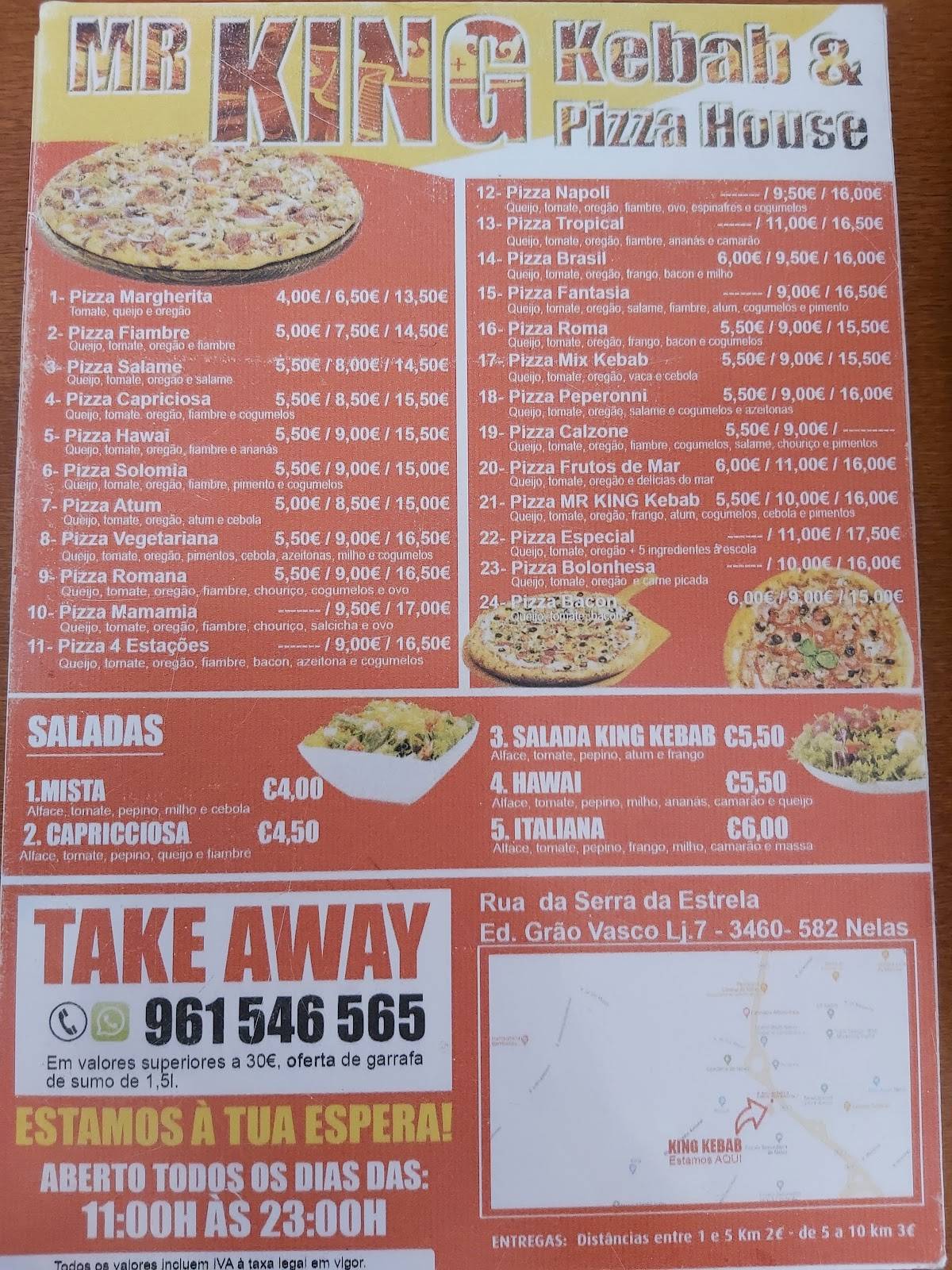 Menu em Mr King Kebab & pizza house nelas restaurante, Nelas