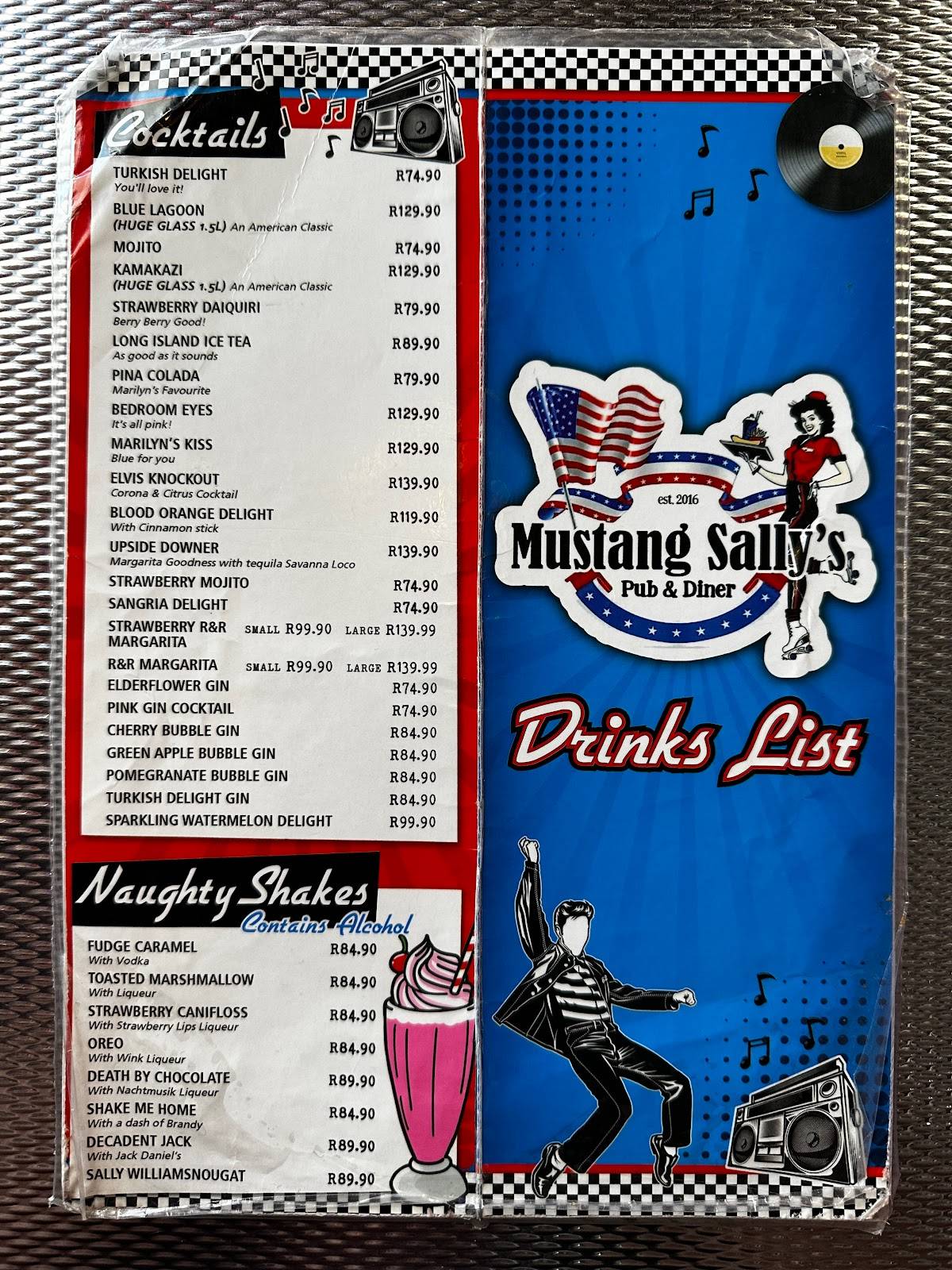 Menu at Mustang Sally's Pub & Diner, Pretoria, Pretorius St