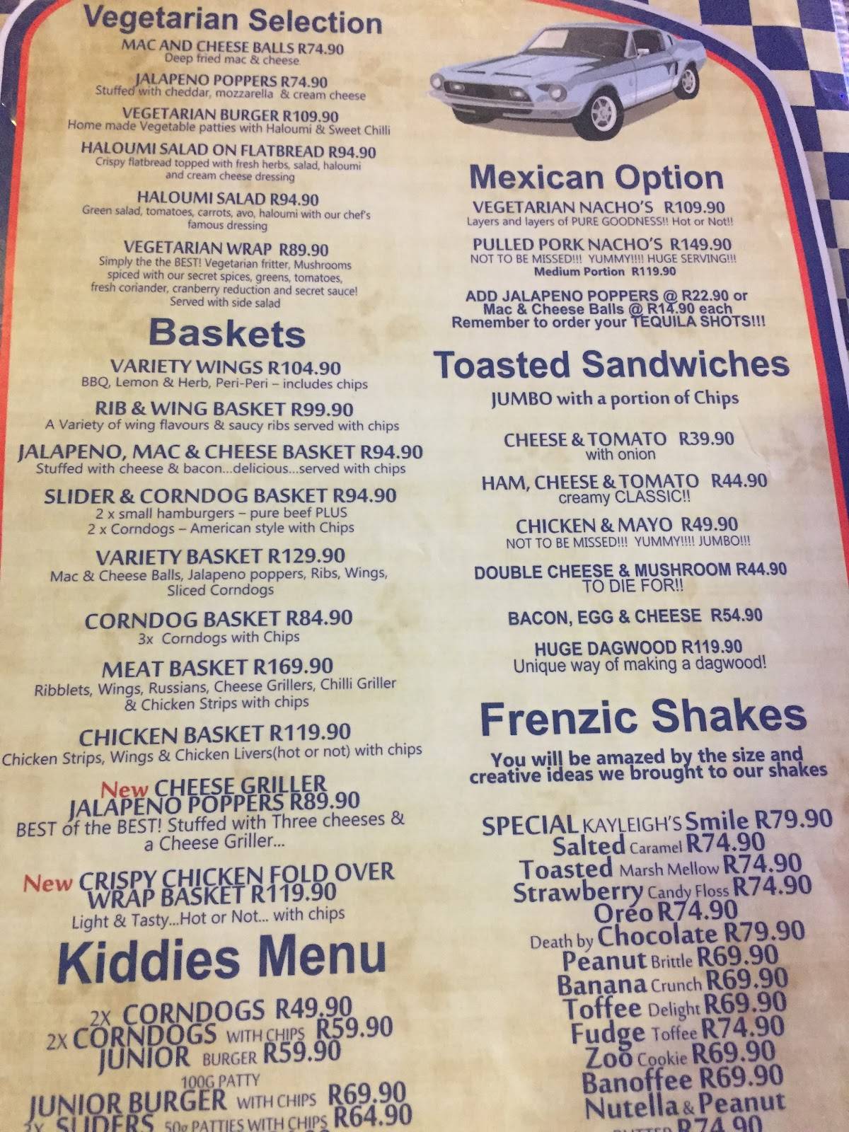 Menu at Mustang Sally's Pub & Diner, Pretoria, Pretorius St