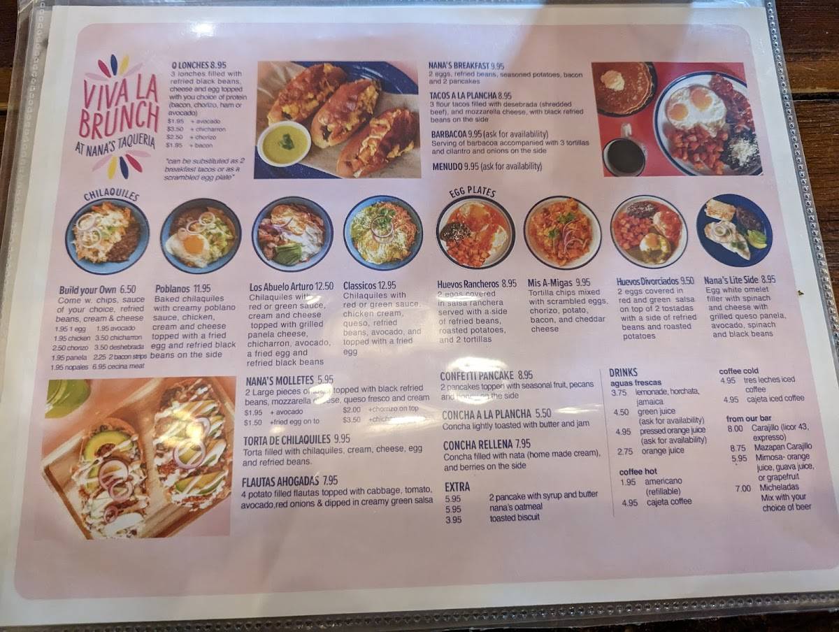 Menu at Nana's Taqueria restaurant, Weslaco, S International Blvd