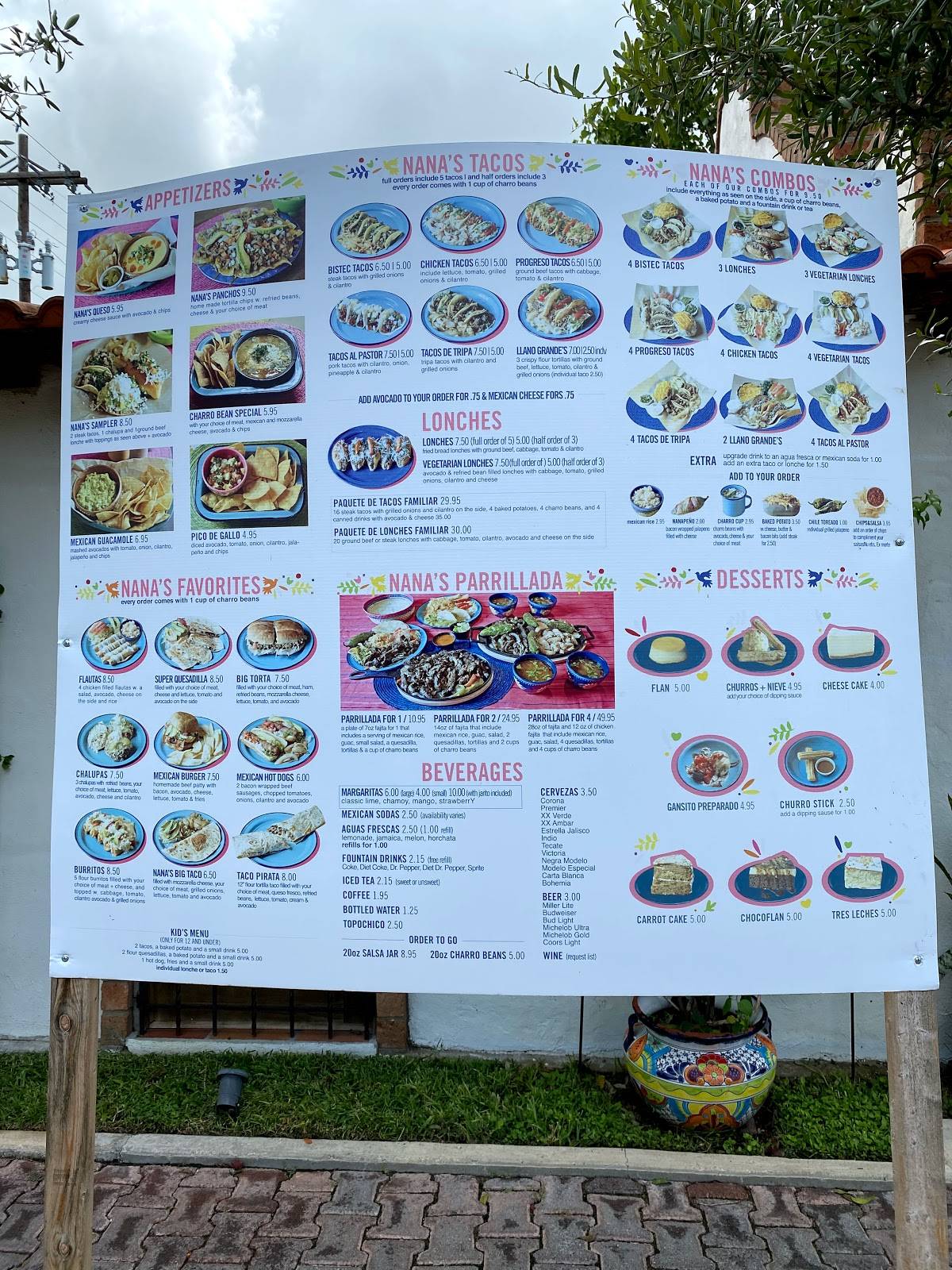 Menu at Nana's Taqueria restaurant, Weslaco, S International Blvd