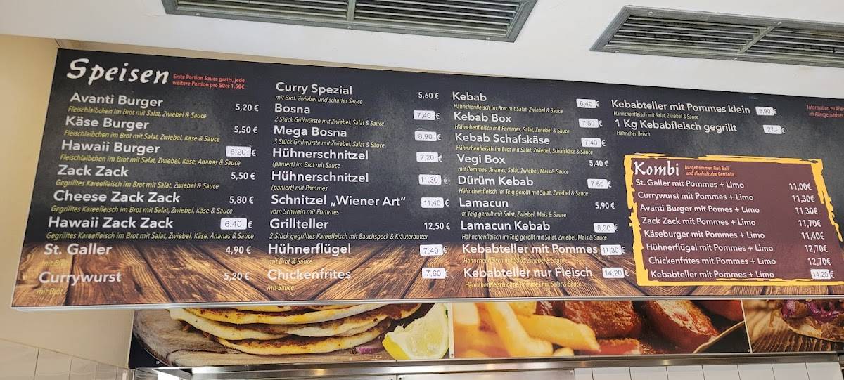 Speisekarte von Avanti Grill restaurant, Nüziders