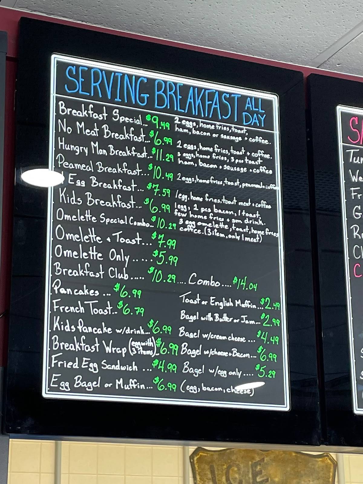 Menu at Munchies restaurant, Petrolia