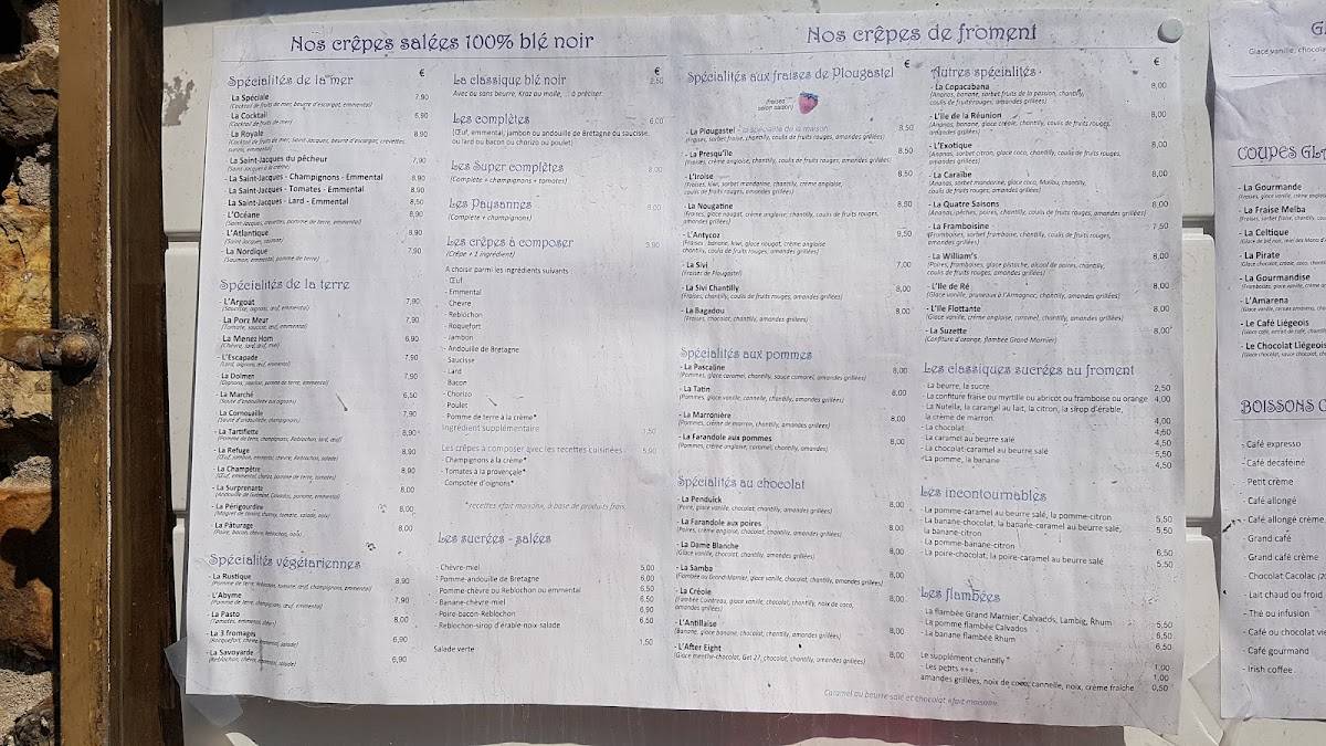 Menu au Crêperie An Ty Coz Pointe de l'Armorique restaurant, Plougastel ...