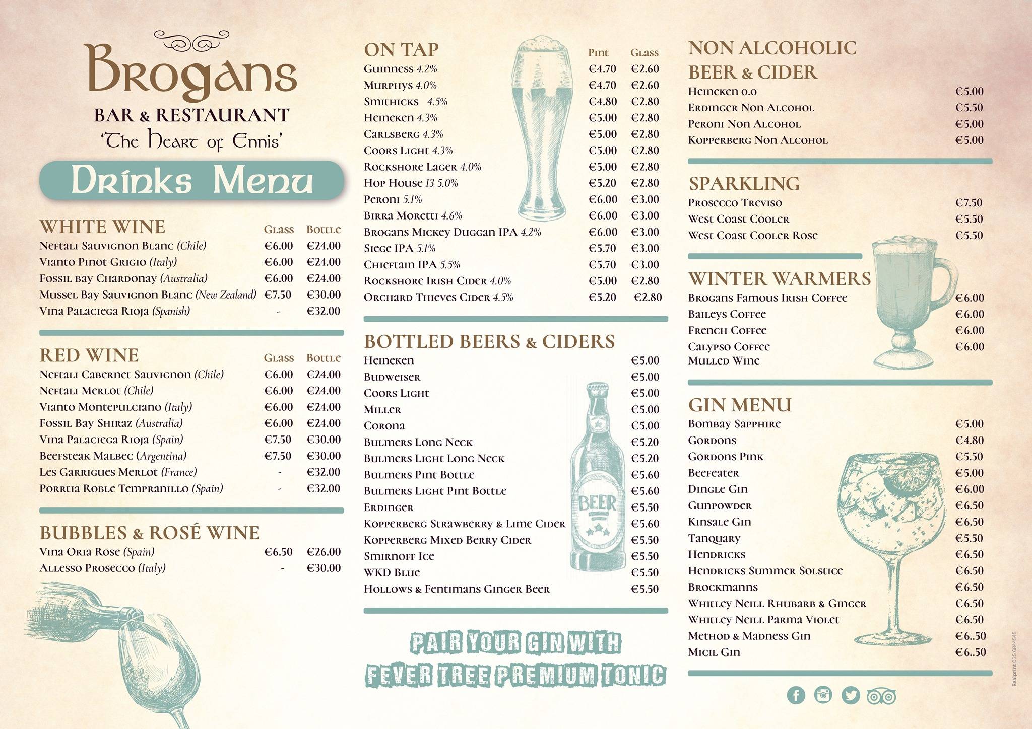 Menu at Brogan's pub & bar, Ennis