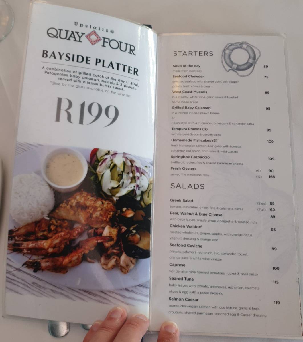 Menu at Quay Four Restaurant, Cape Town, Quay