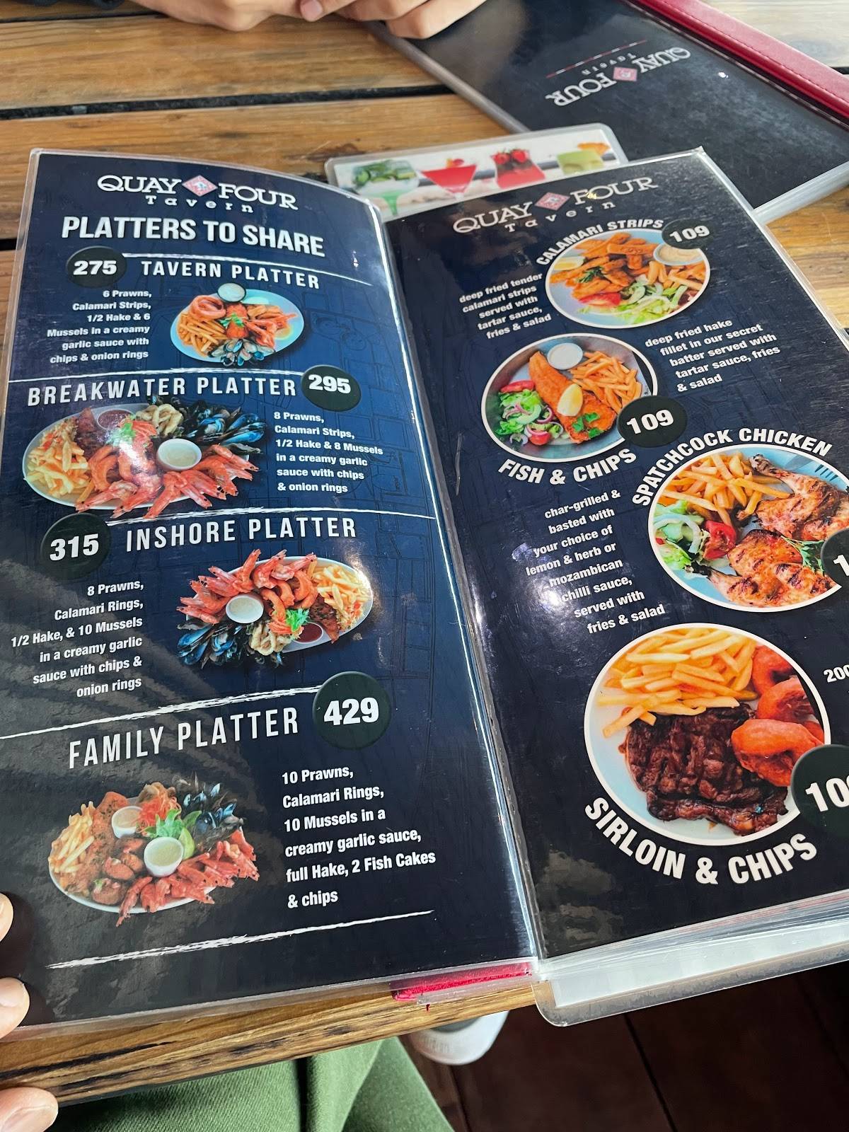 Menu at Quay Four Restaurant, Cape Town, Quay