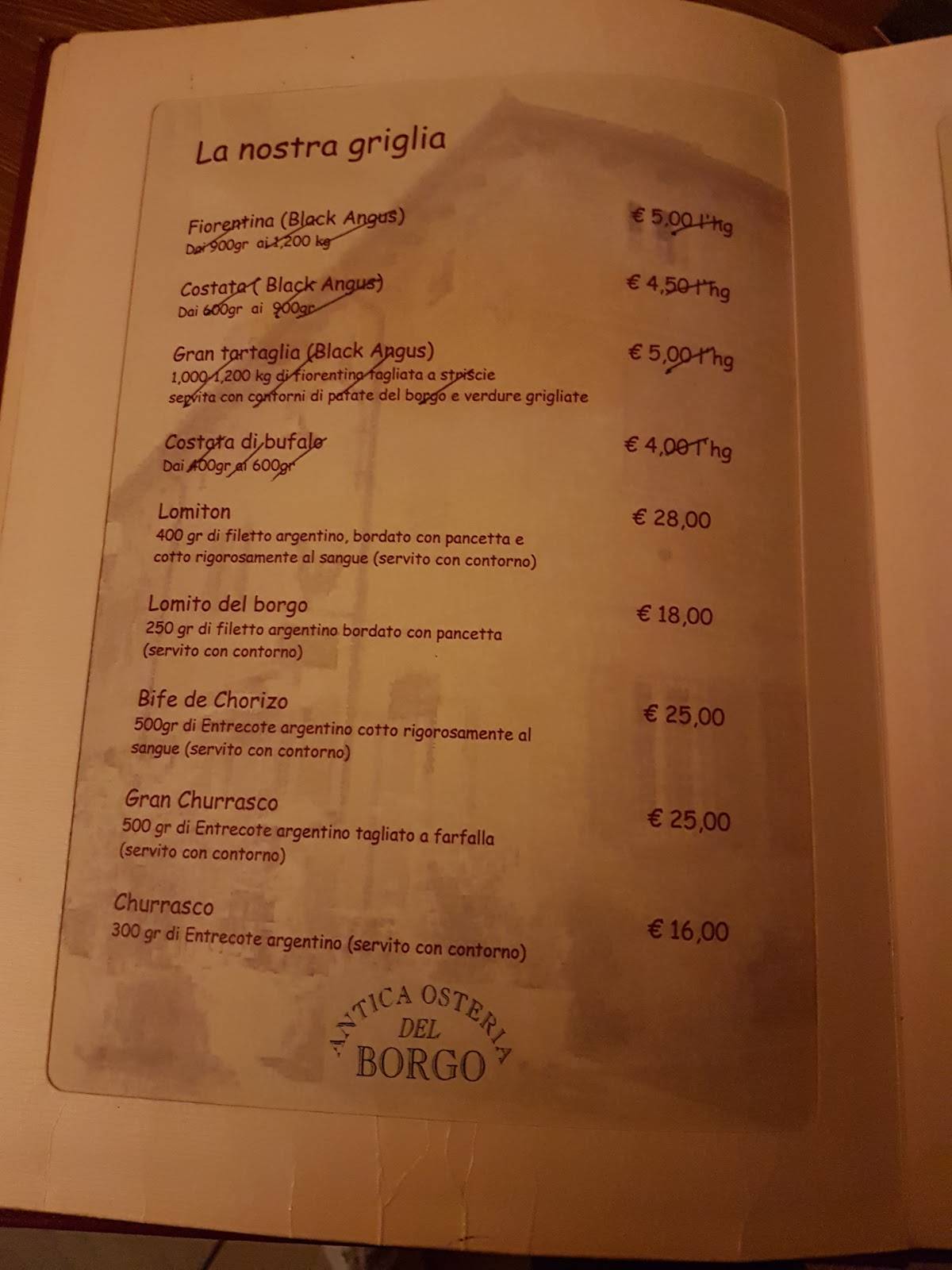 Menu da Antica Osteria Del Borgo Srl ristorante, Albinea