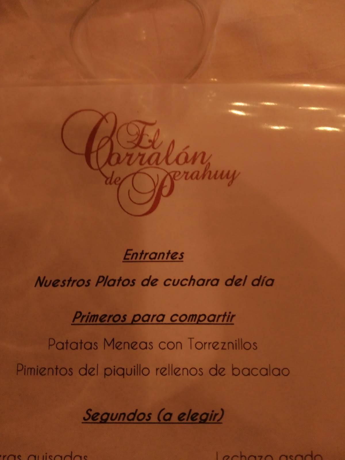 Carta del restaurante el corralon del perahuy, Galindo y Perahuy